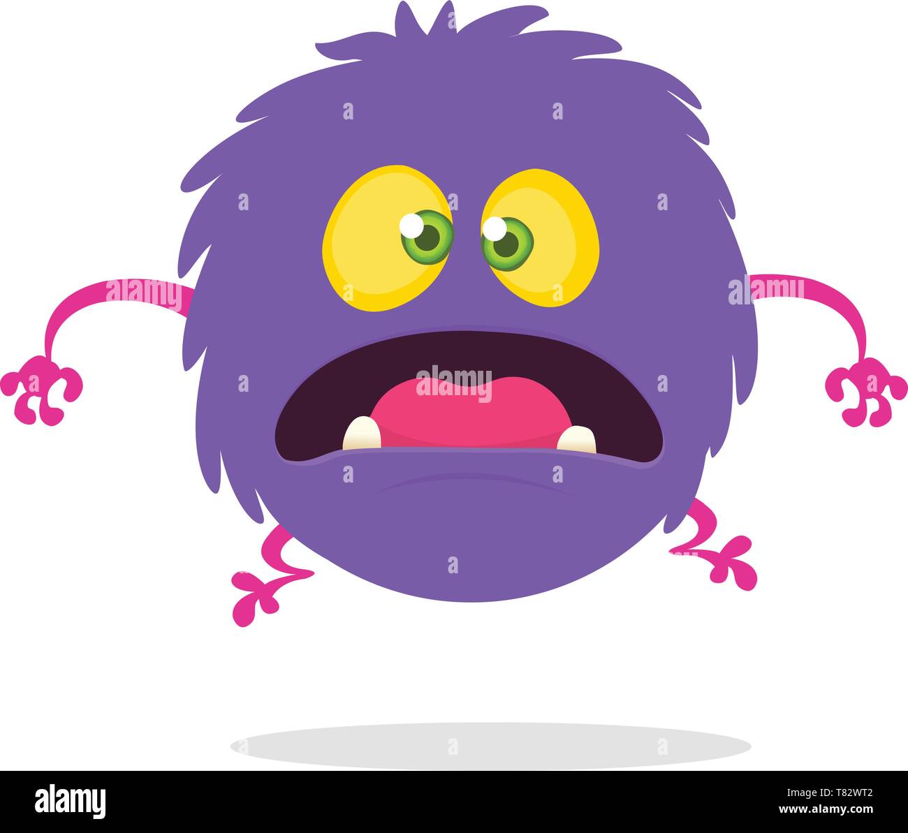 Cartoon Happy surprised Monster. Vector illustration of purple monster ...