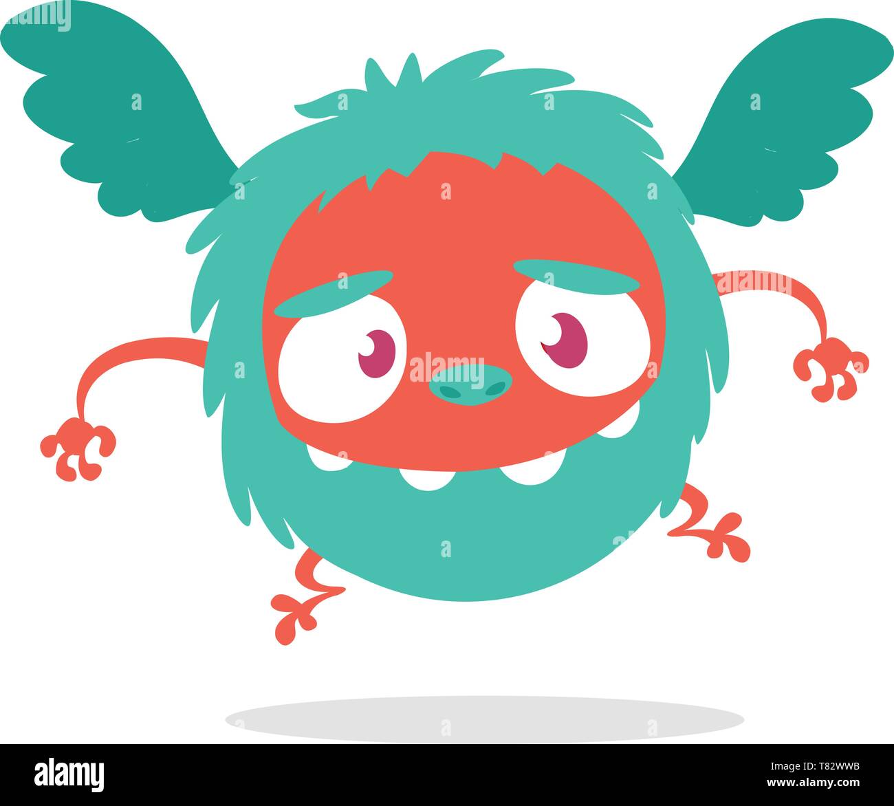 Cartoon Cute Flying Monster. Vector illustration of blue monster ...