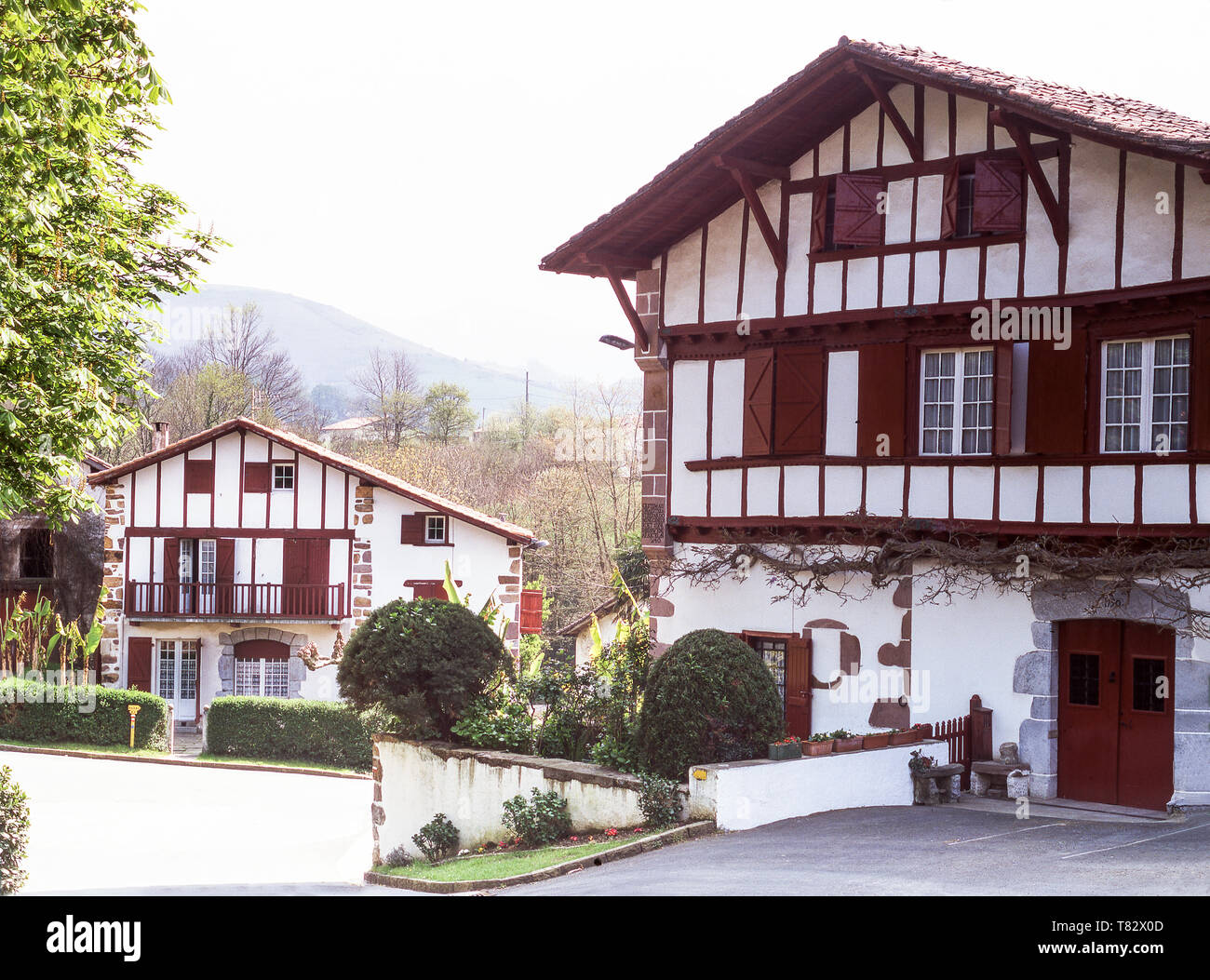 Traditional 'white' houses of the Basque people in the town of Ainhoa ...