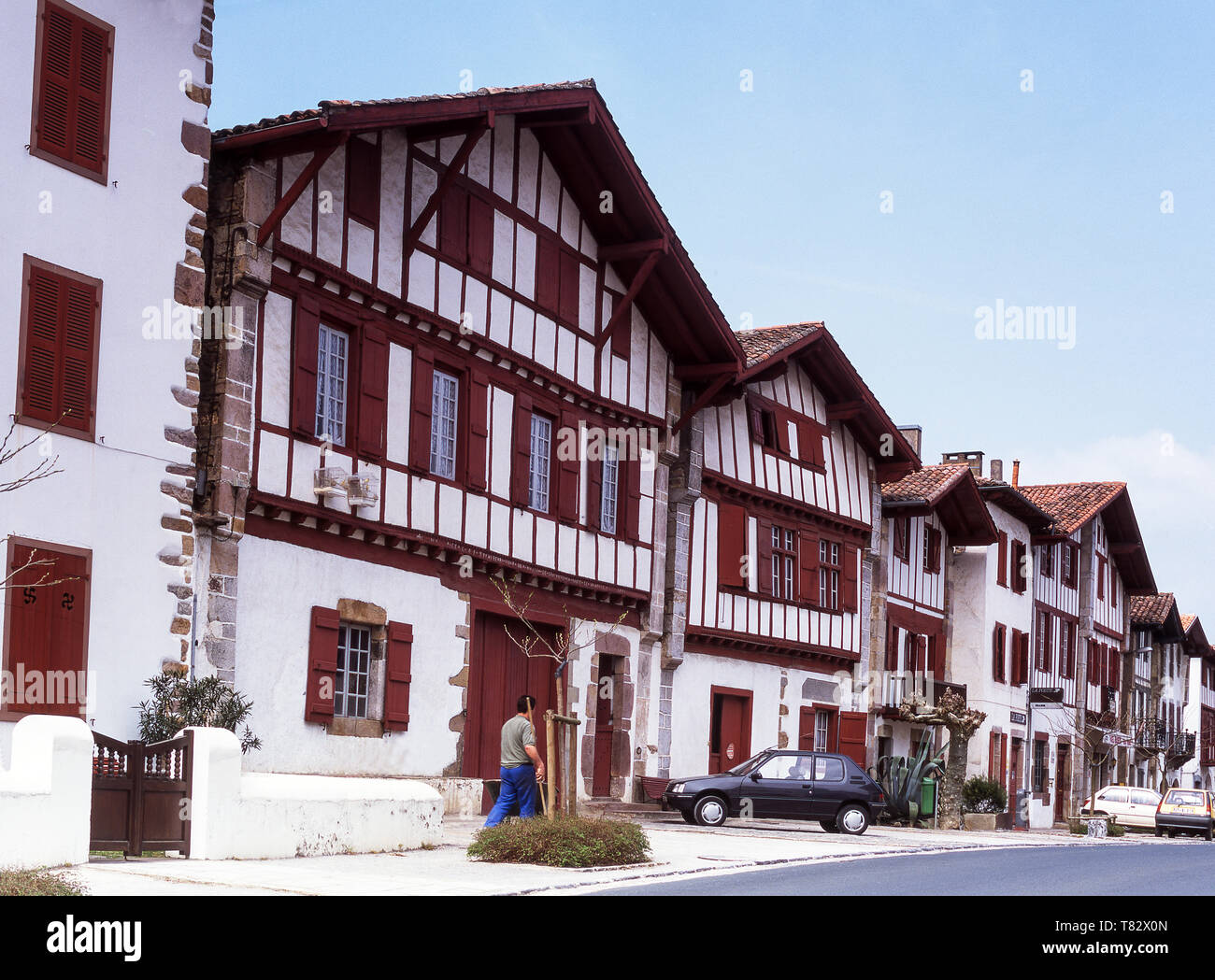 Traditional 'white' houses of the Basque people in the town of Ainhoa ...