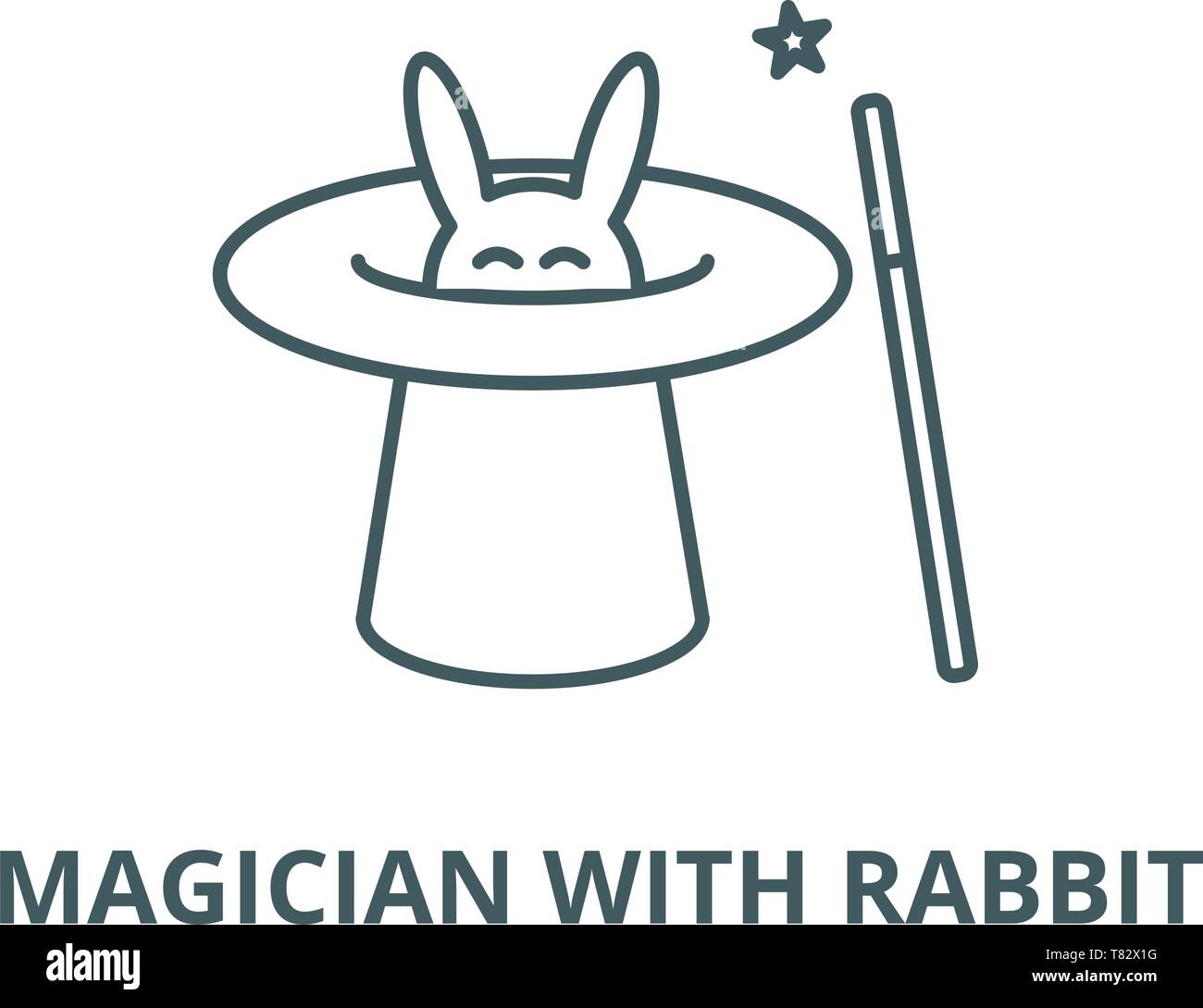 Magician with rabbit,magic hat, wand trick vector line icon, linear ...
