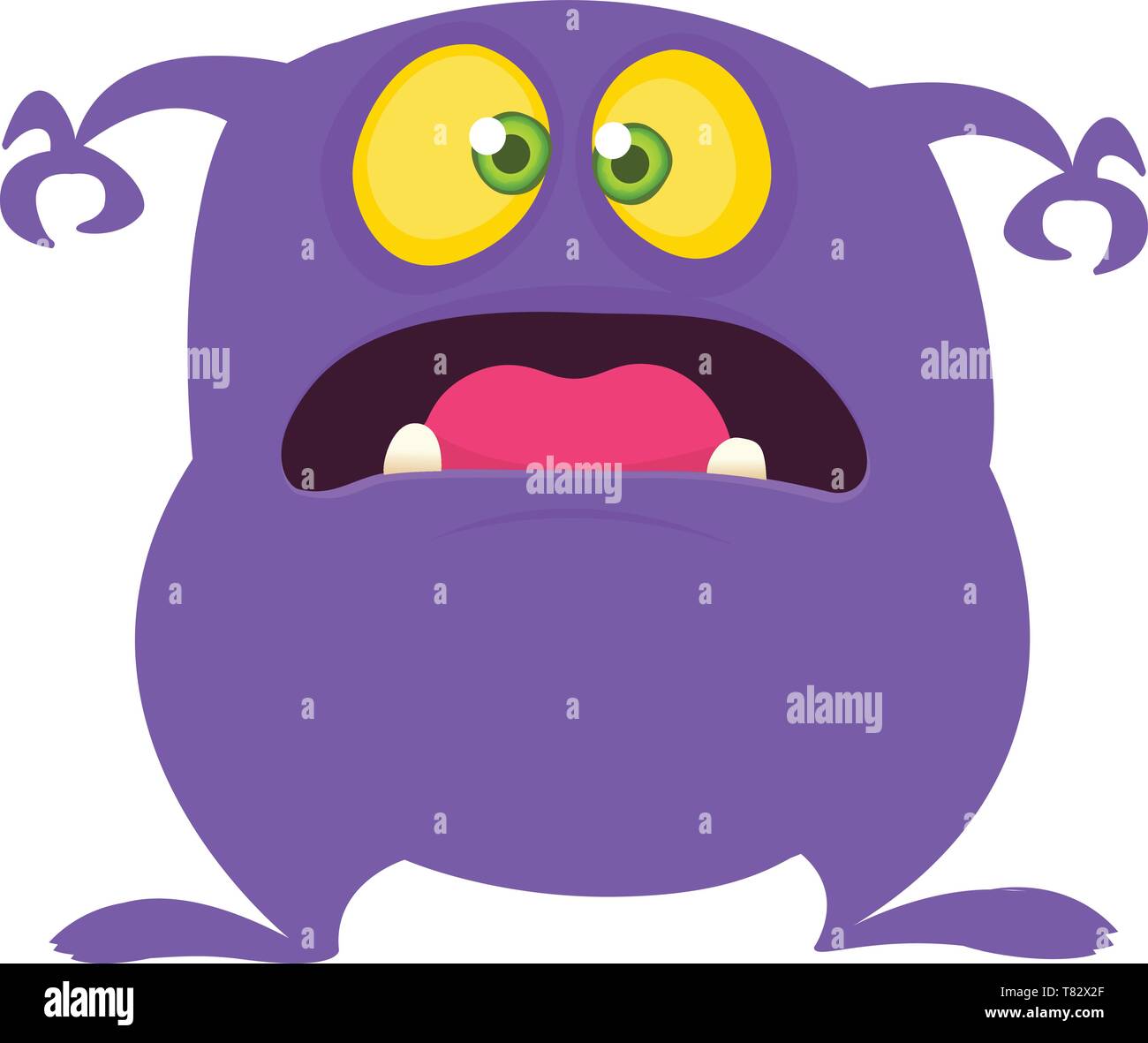 Angry cartoon monster with a big smile. Vector Halloween purple monster ...