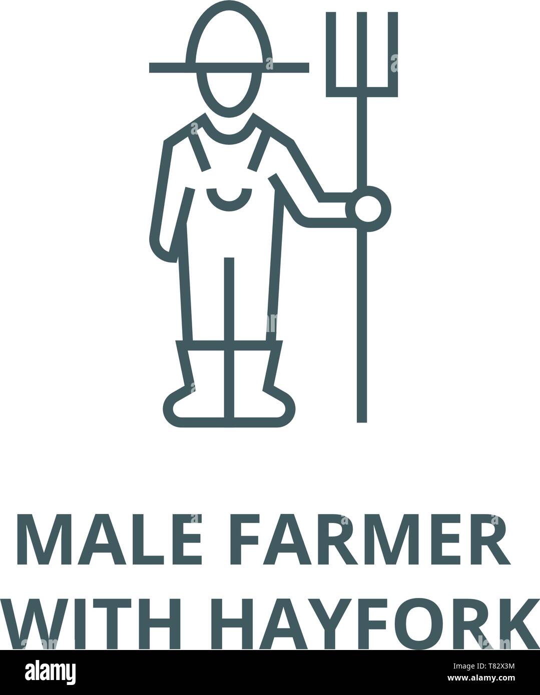 Male farmer with hayfork vector line icon, linear concept, outline sign ...