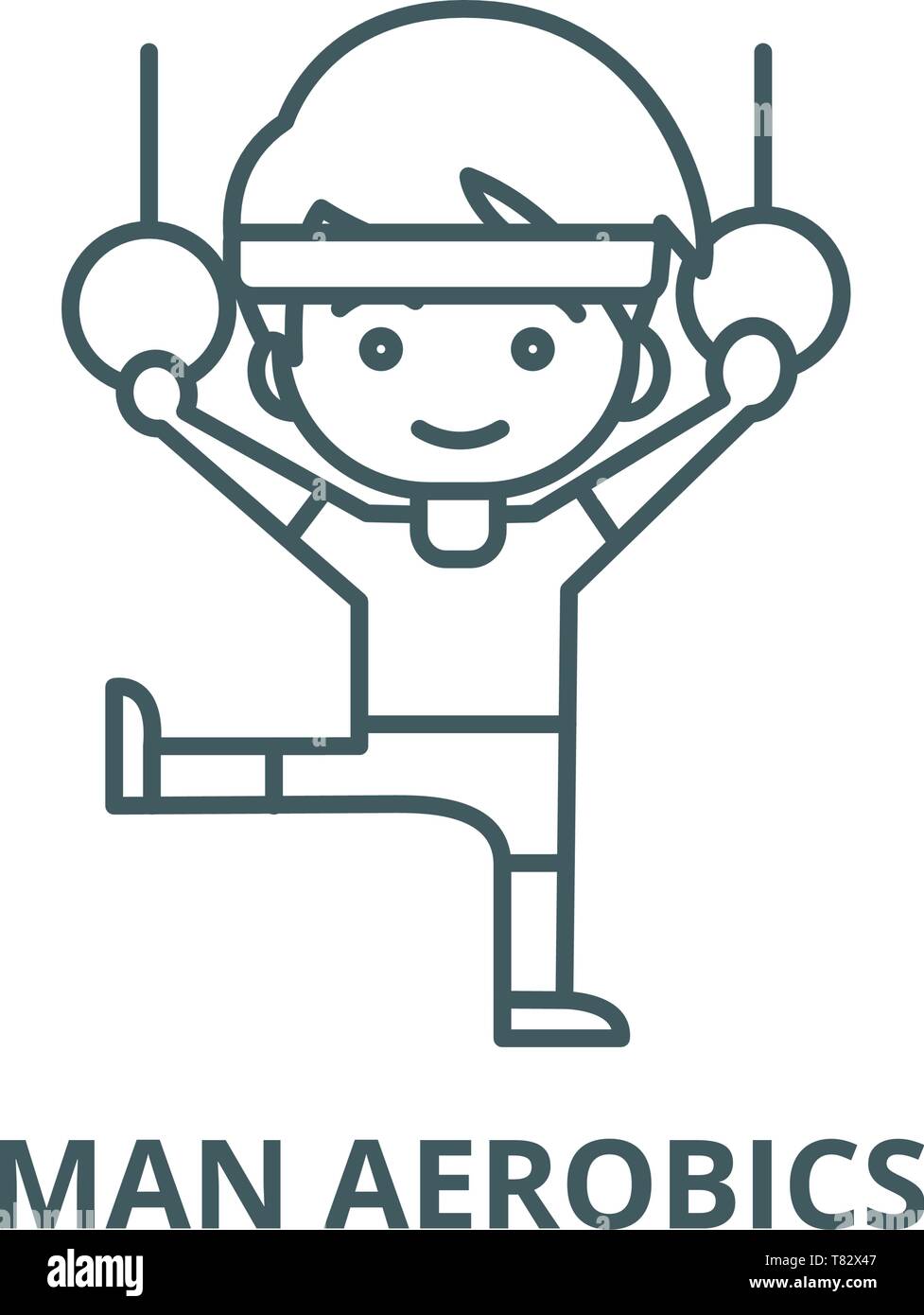 Man aerobics,workout,gymnastics rings vector line icon, linear concept ...