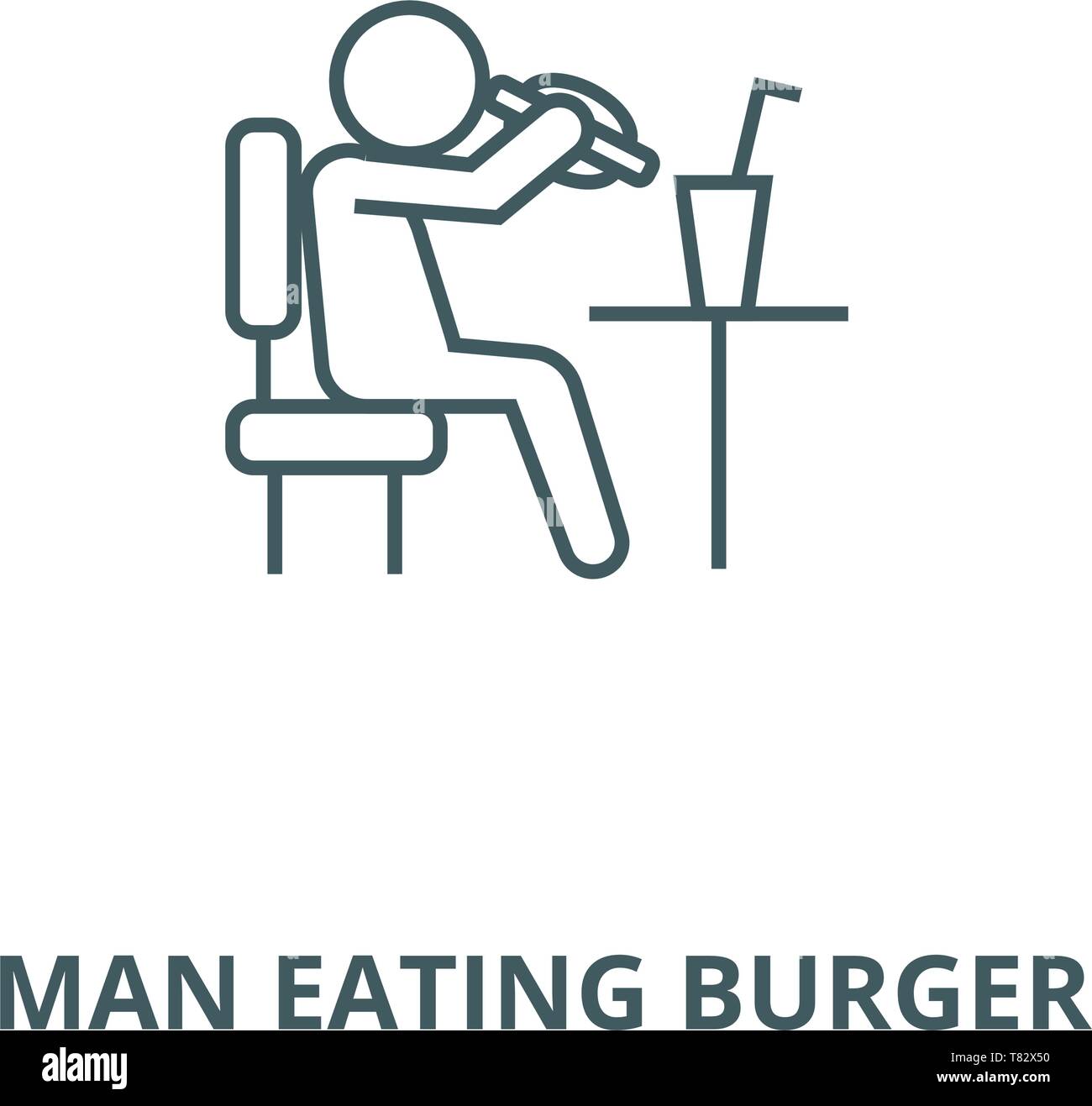 Man eating burger vector line icon, linear concept, outline sign ...