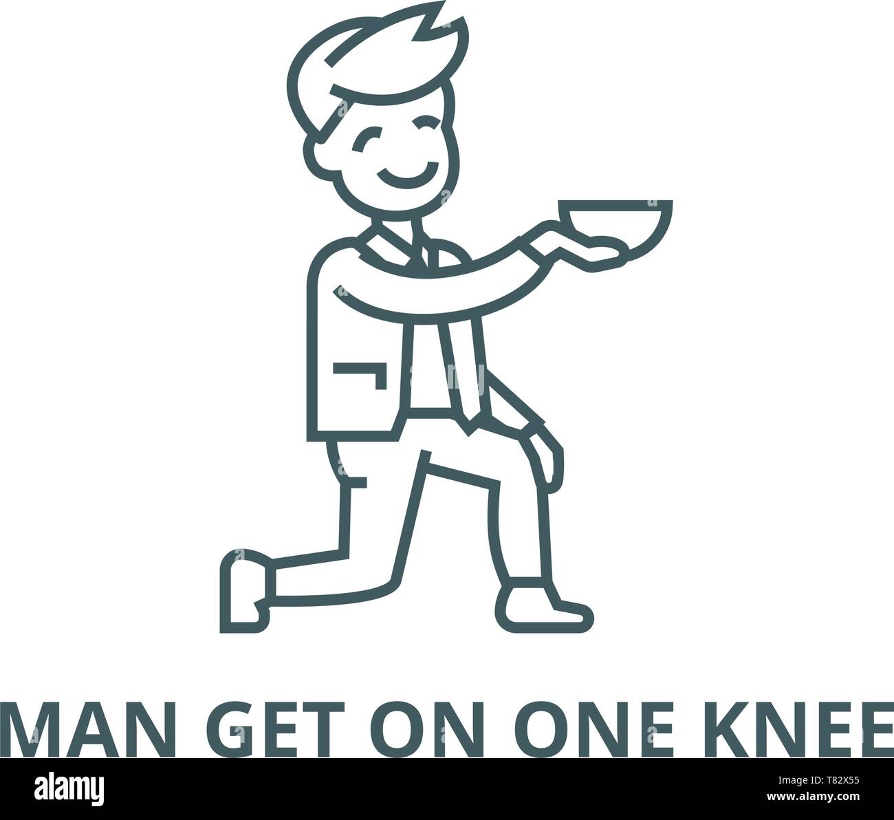 Man get on one knee vector line icon, linear concept, outline sign ...