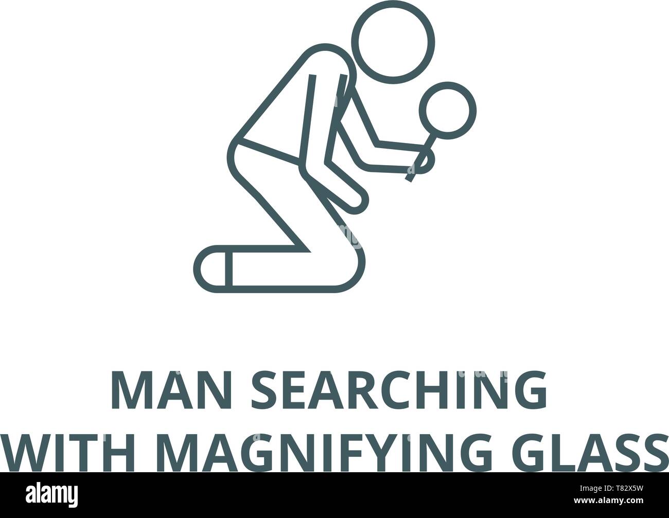 Man searching with magnifying glass vector line icon, linear concept ...