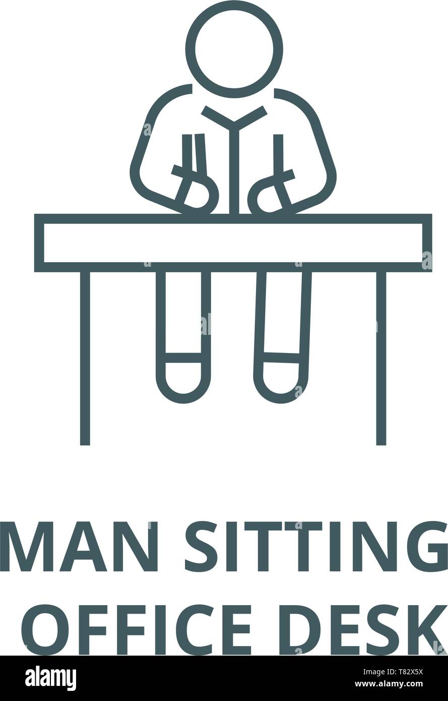 Man sitting at office desk vector line icon, linear concept, outline ...