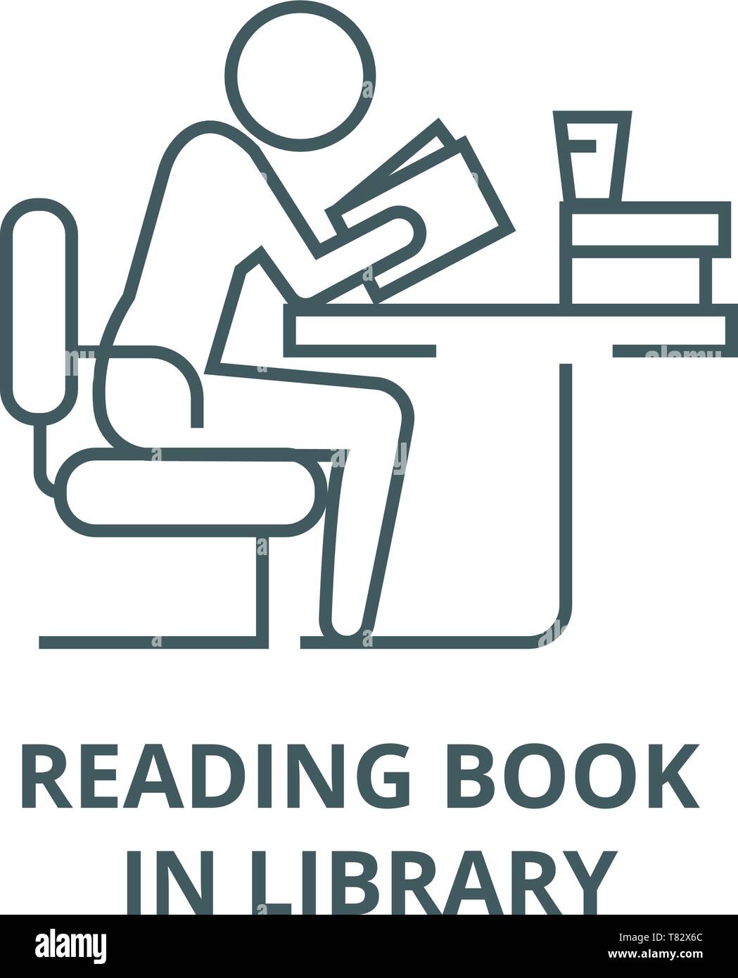Man studying,reading book in library vector line icon, linear concept ...