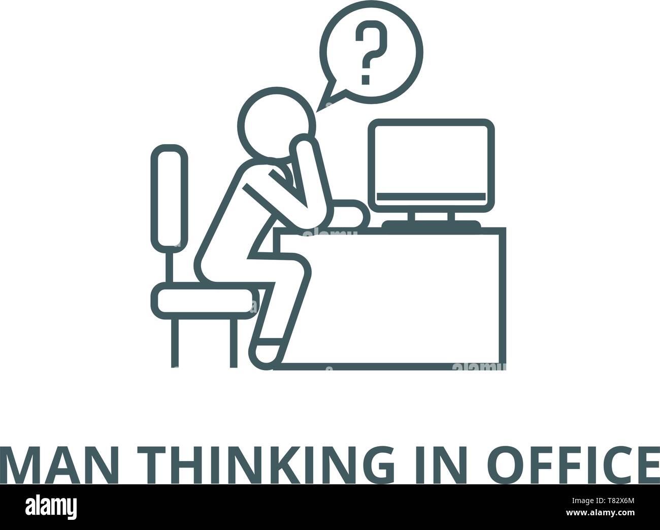 Man thinking in office vector line icon, linear concept, outline sign ...