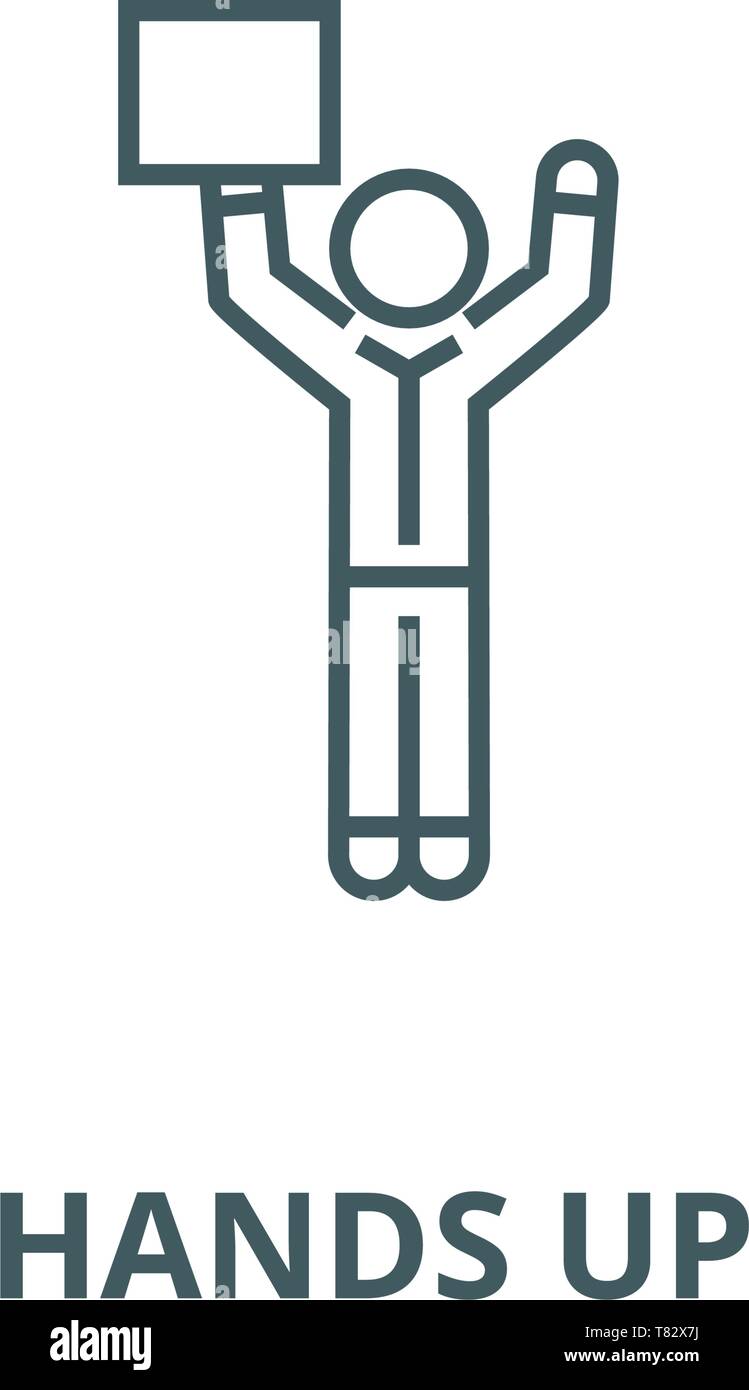 Man with hands up and advertising vector line icon, linear concept ...