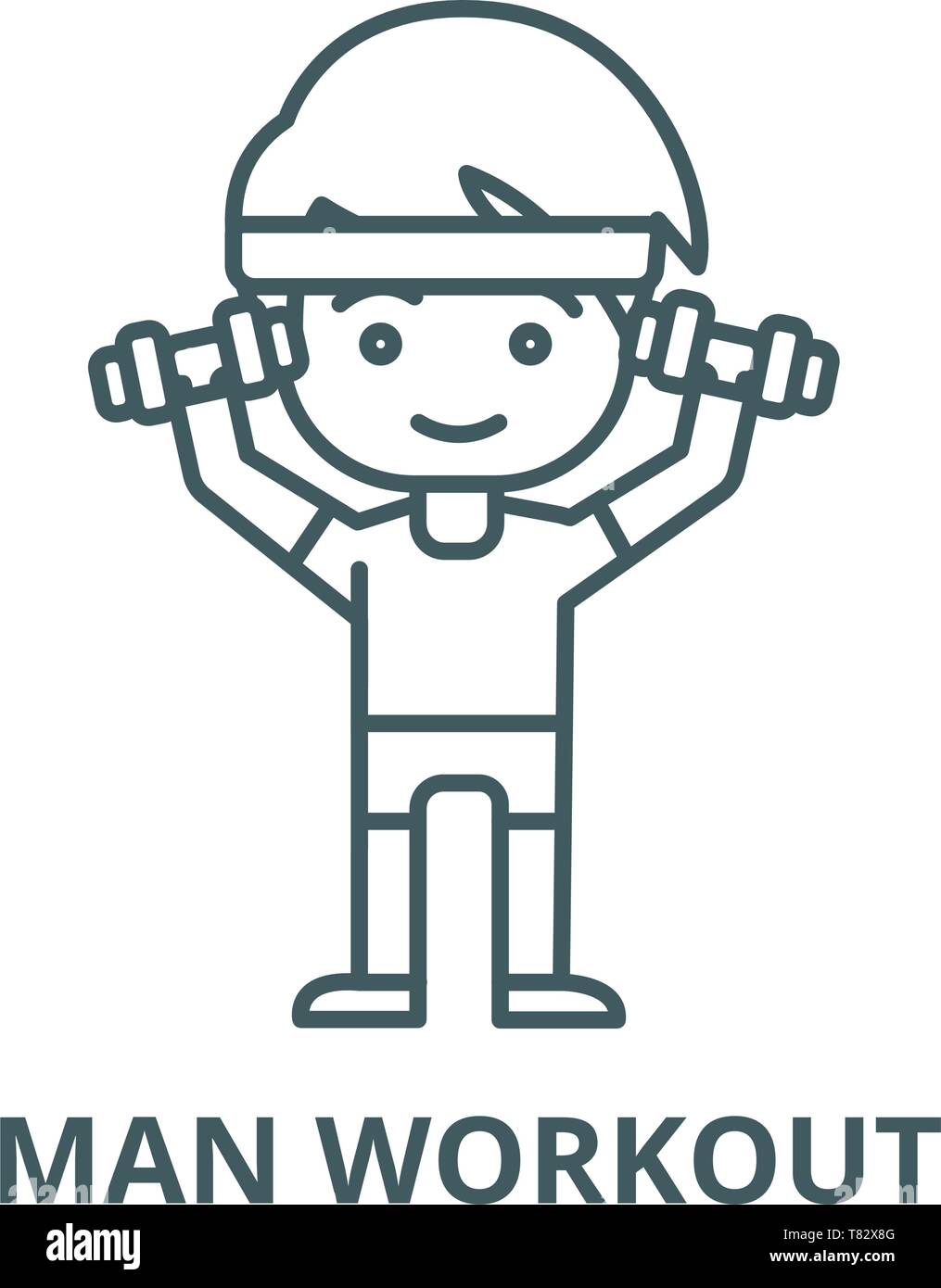 Man workout with weights, hands up vector line icon, linear concept ...