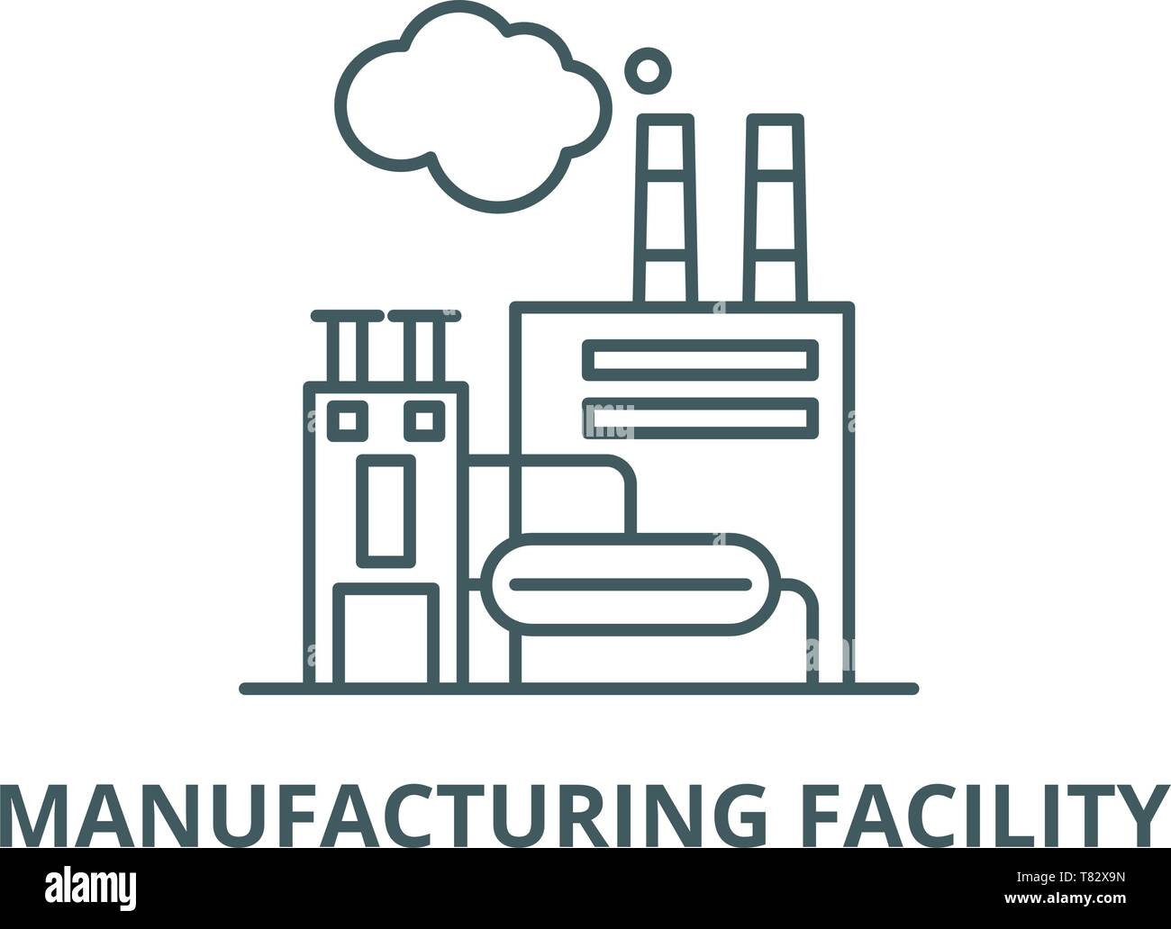 Manufacturing facility vector line icon, linear concept, outline sign ...