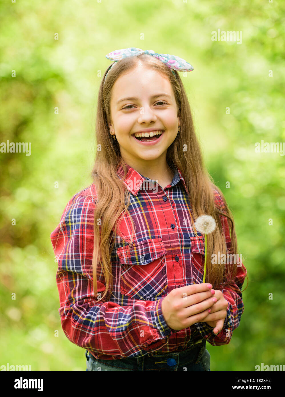 Girl cute teen dressed country rustic style checkered shirt nature ...