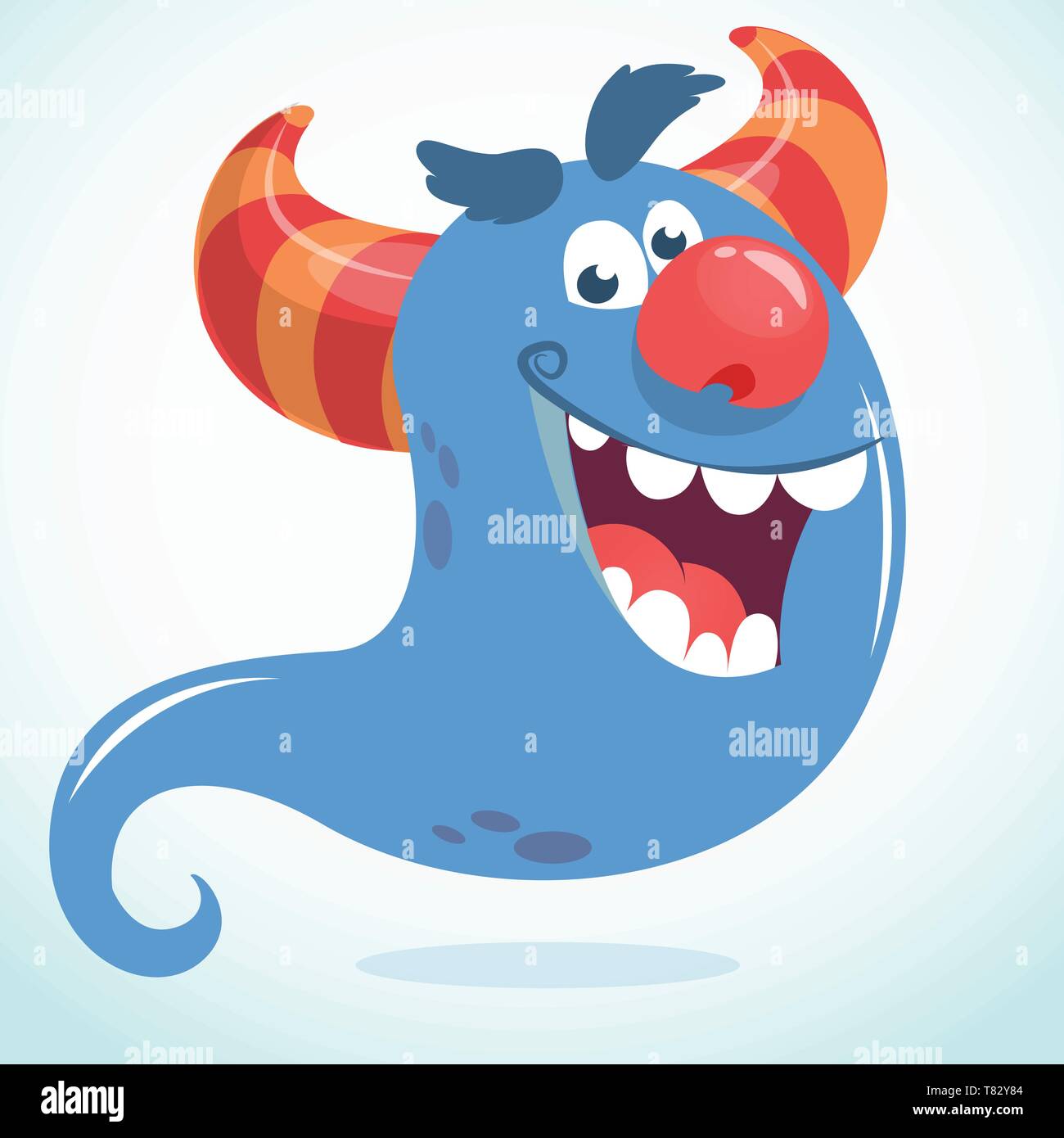 Happy cartoon monster or ghost. Vector Halloween illustration of blue ...