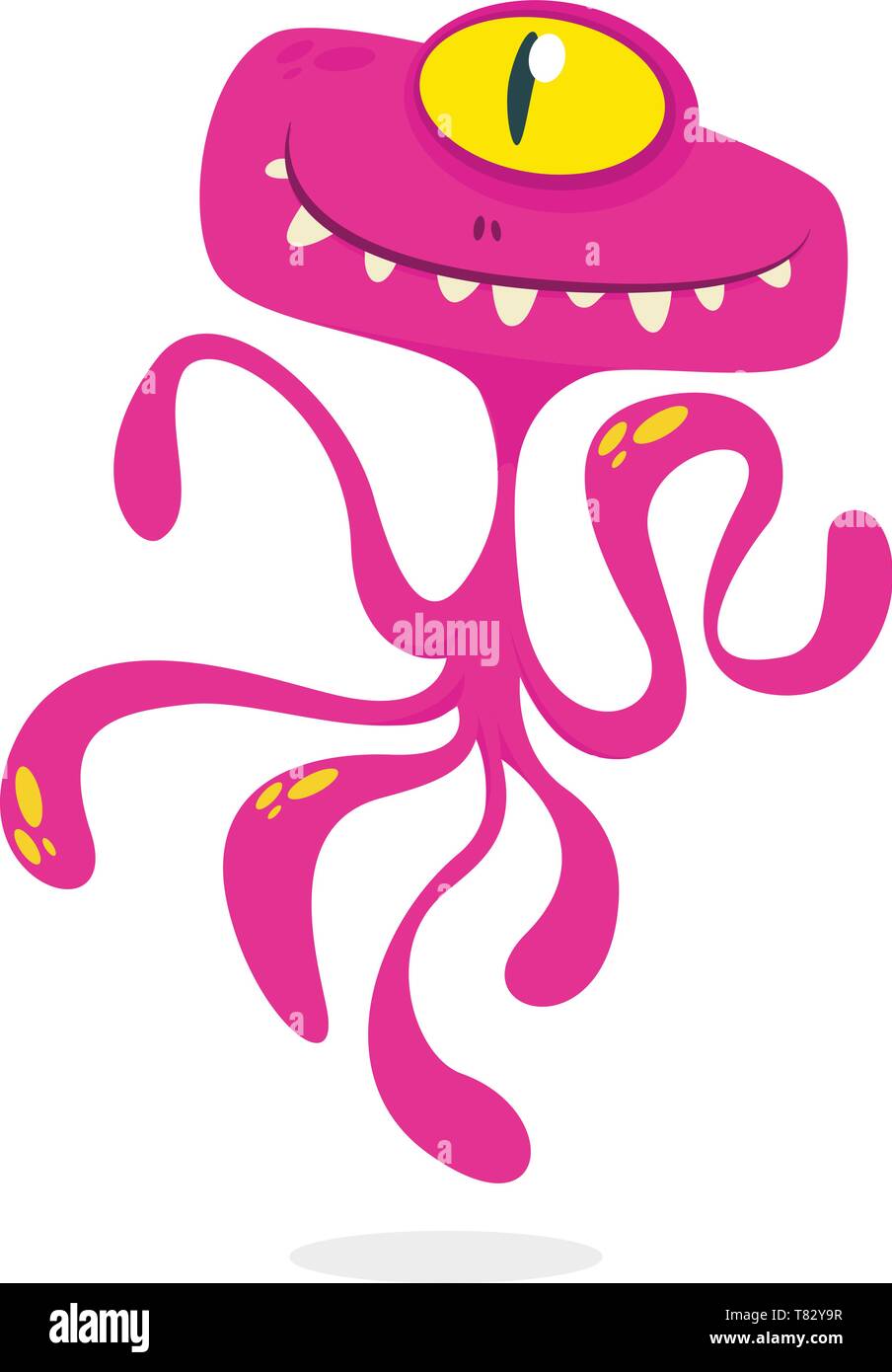 Cute cartoon monster alien or octopus. Vector illustration of pink ...