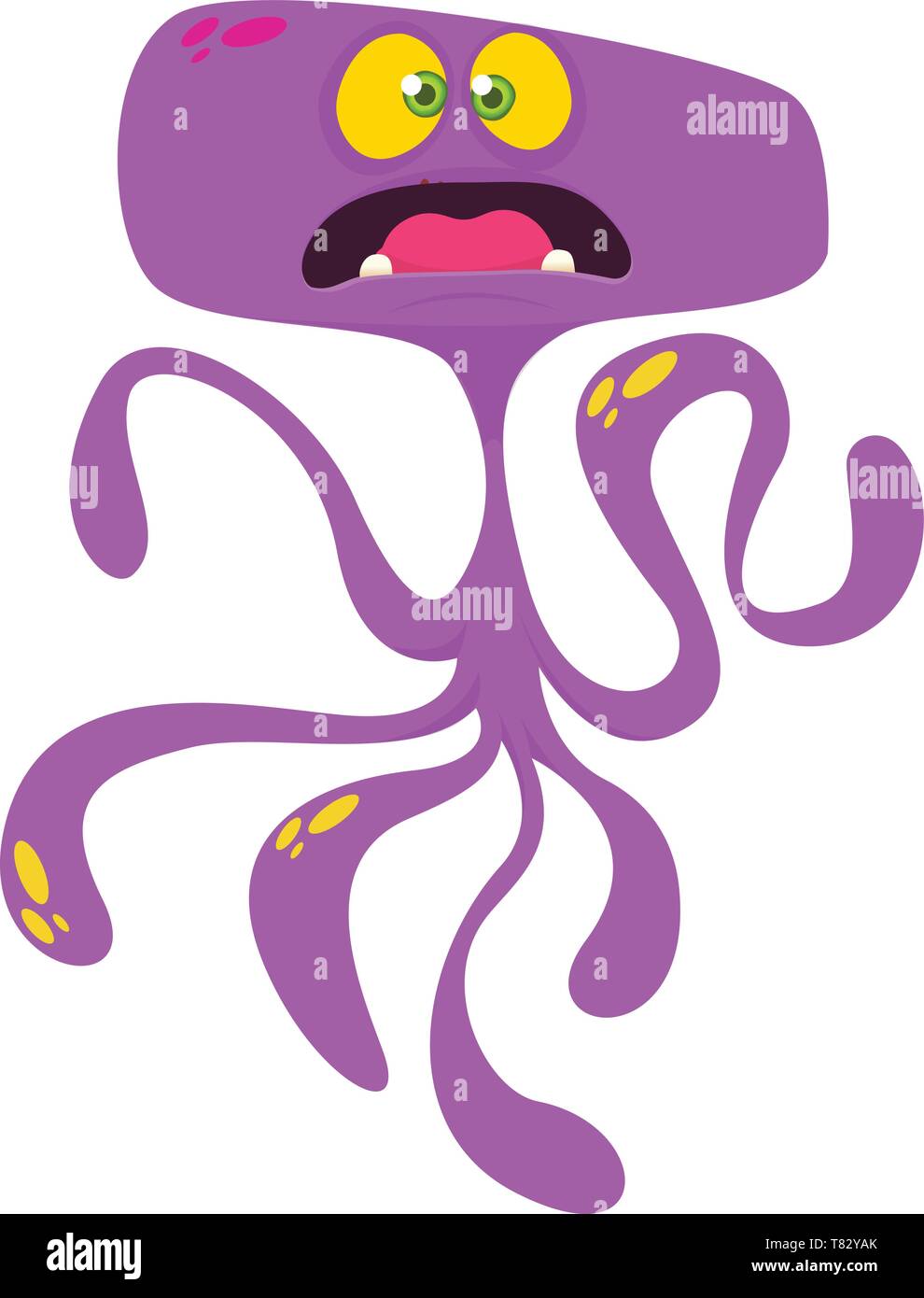 Cute cartoon monster alien or octopus. Vector illustration of purple ...