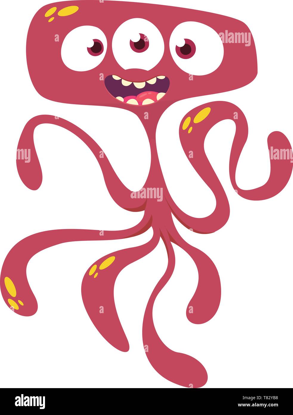 Cute cartoon monster alien or octopus. Vector illustration of red ...