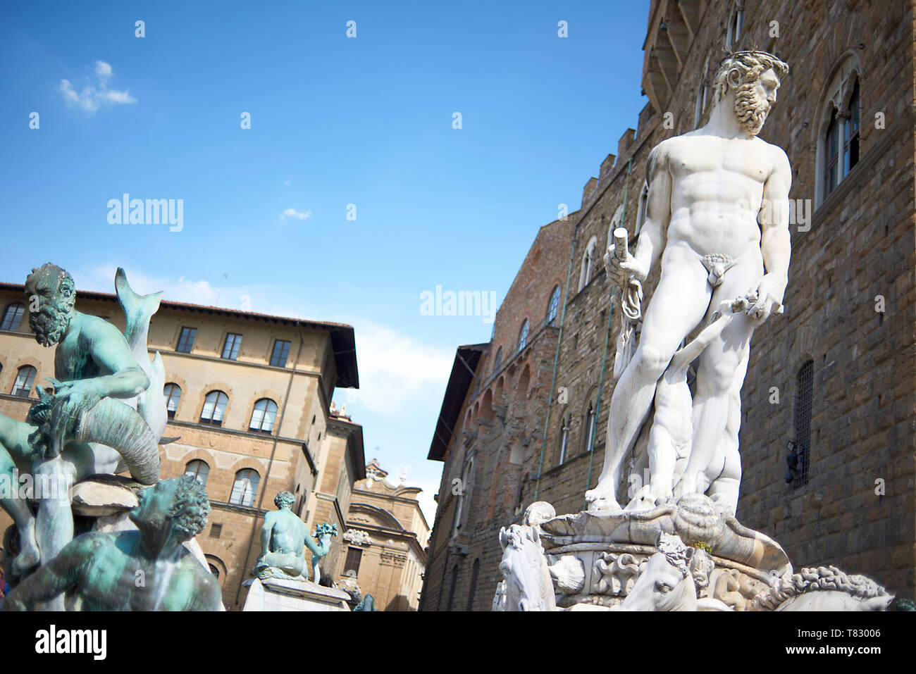 Beautiful old marble Roman statues in the city centre of Florence in ...