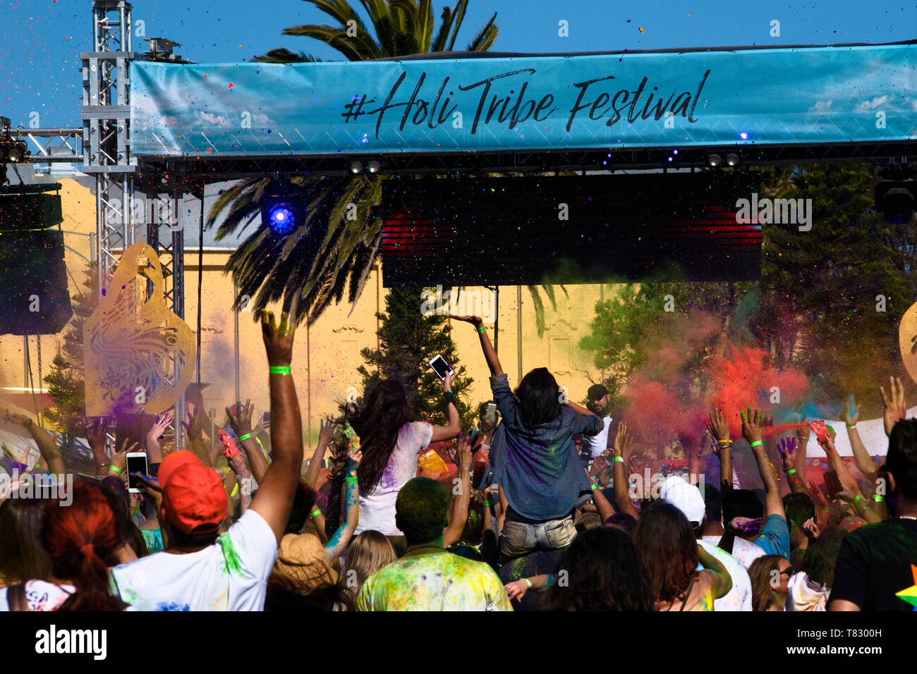 Holi festival of color in Melbourne, St. Kilda, throwing colours Stock ...
