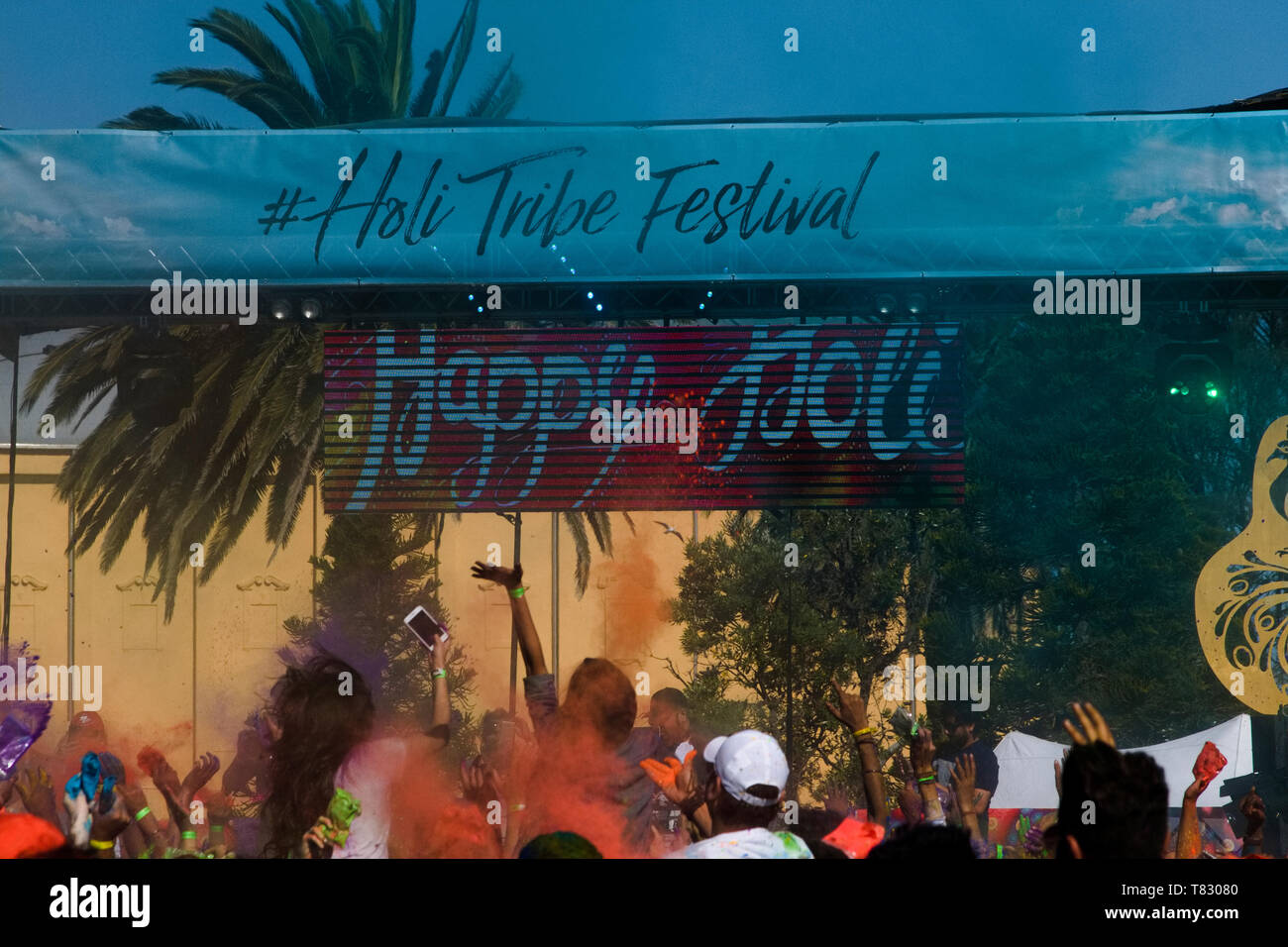 Holi festival of color in Melbourne, St. Kilda, throwing colours Stock ...