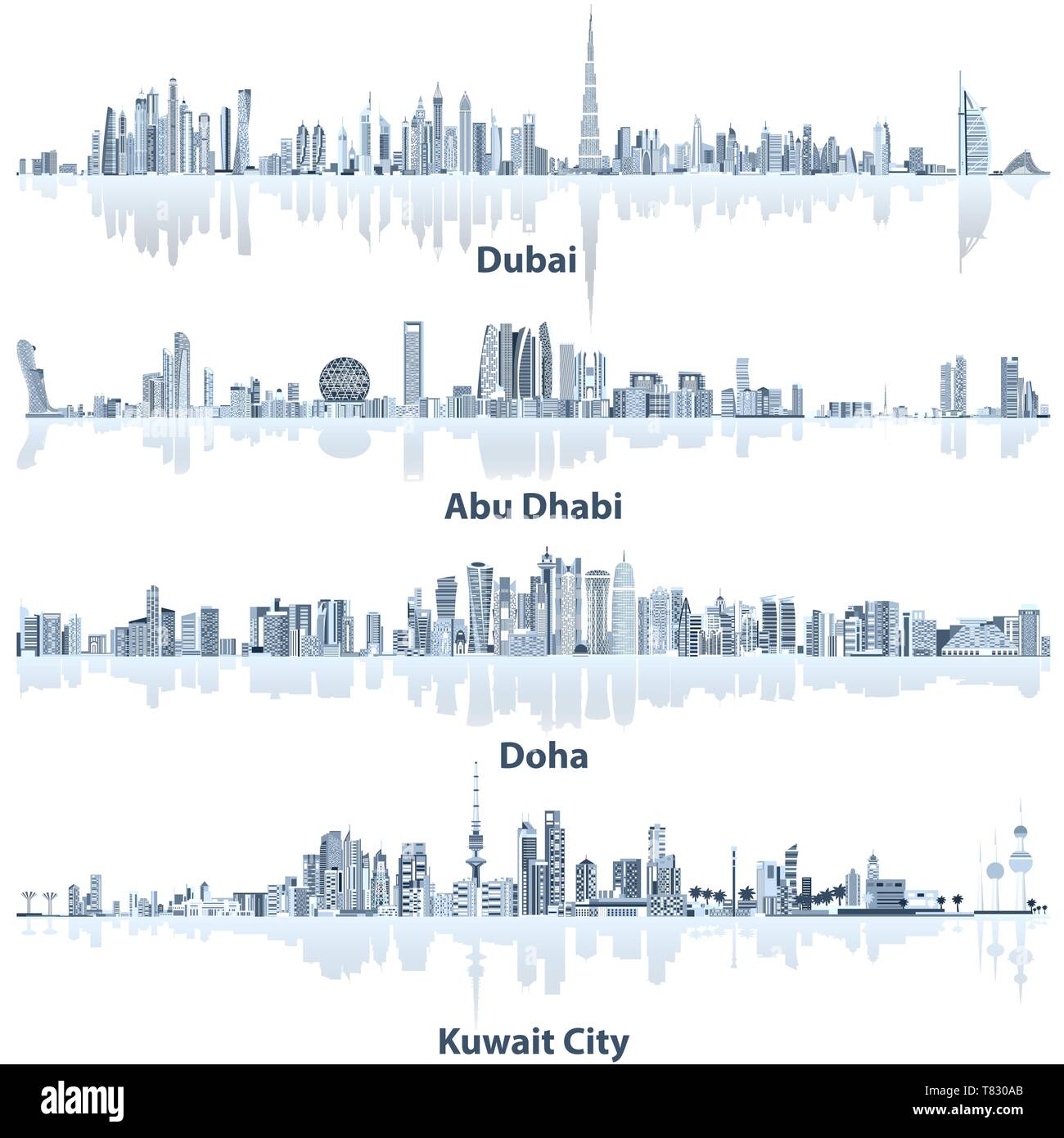 vector illustrations of Dubai, Abu Dhabi and Kuwait city skylines Stock ...