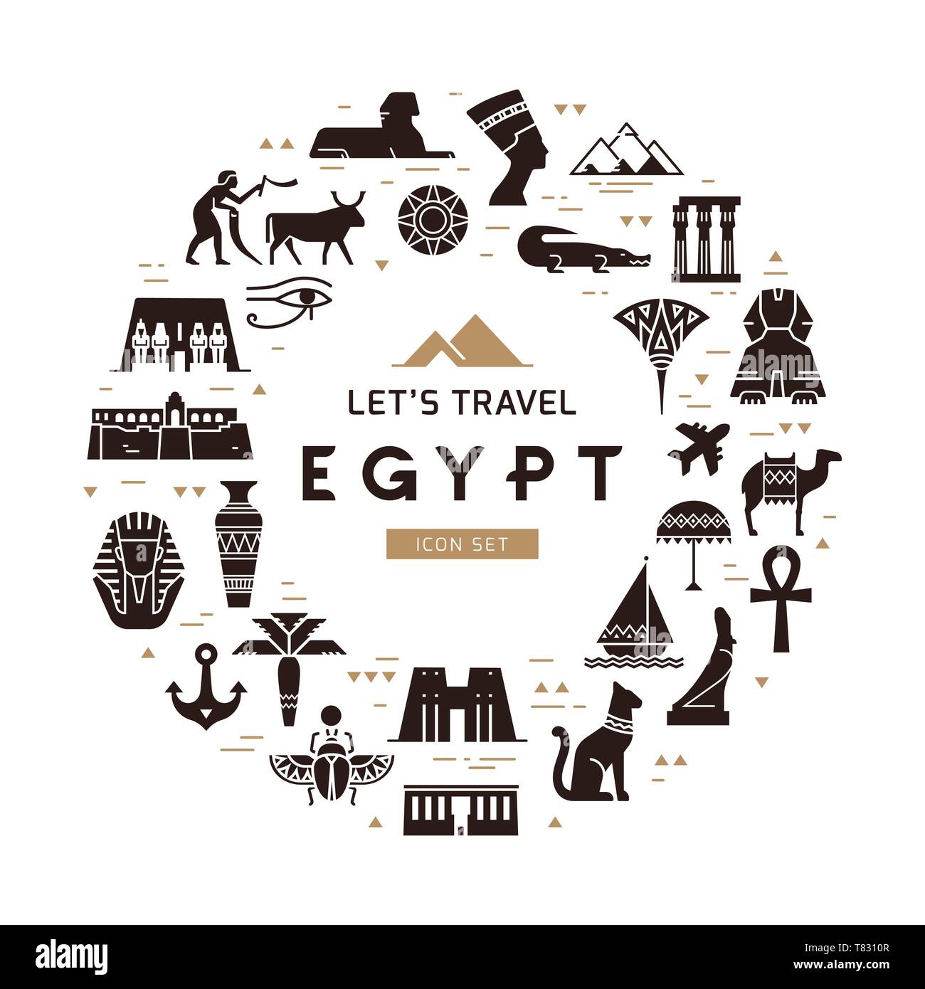 Circular design pattern of filled icons on the theme of sights and ...