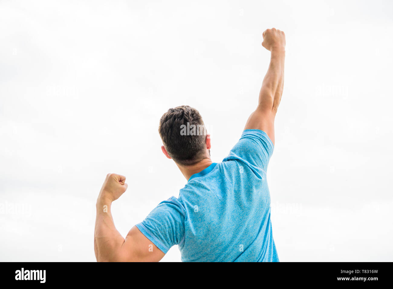 Determined to win. muscular back man isolated on white. cheerful ...