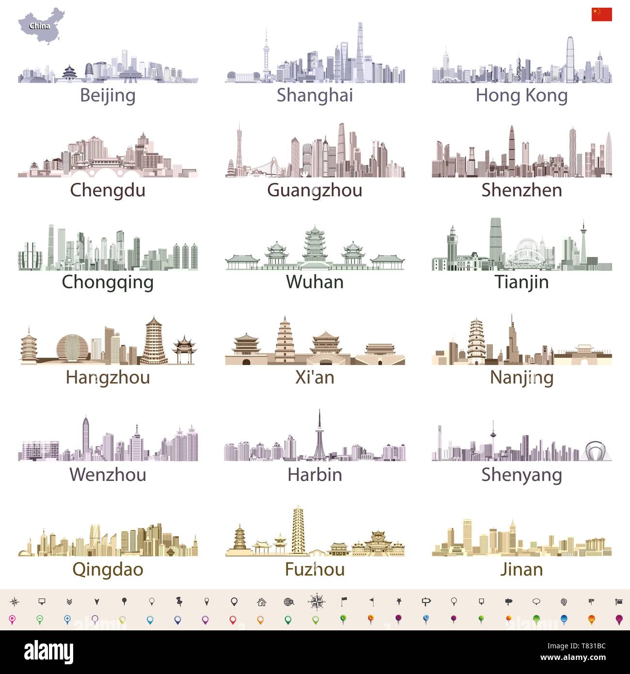 vector illustration of chinese largest city skylines Stock Vector Image ...