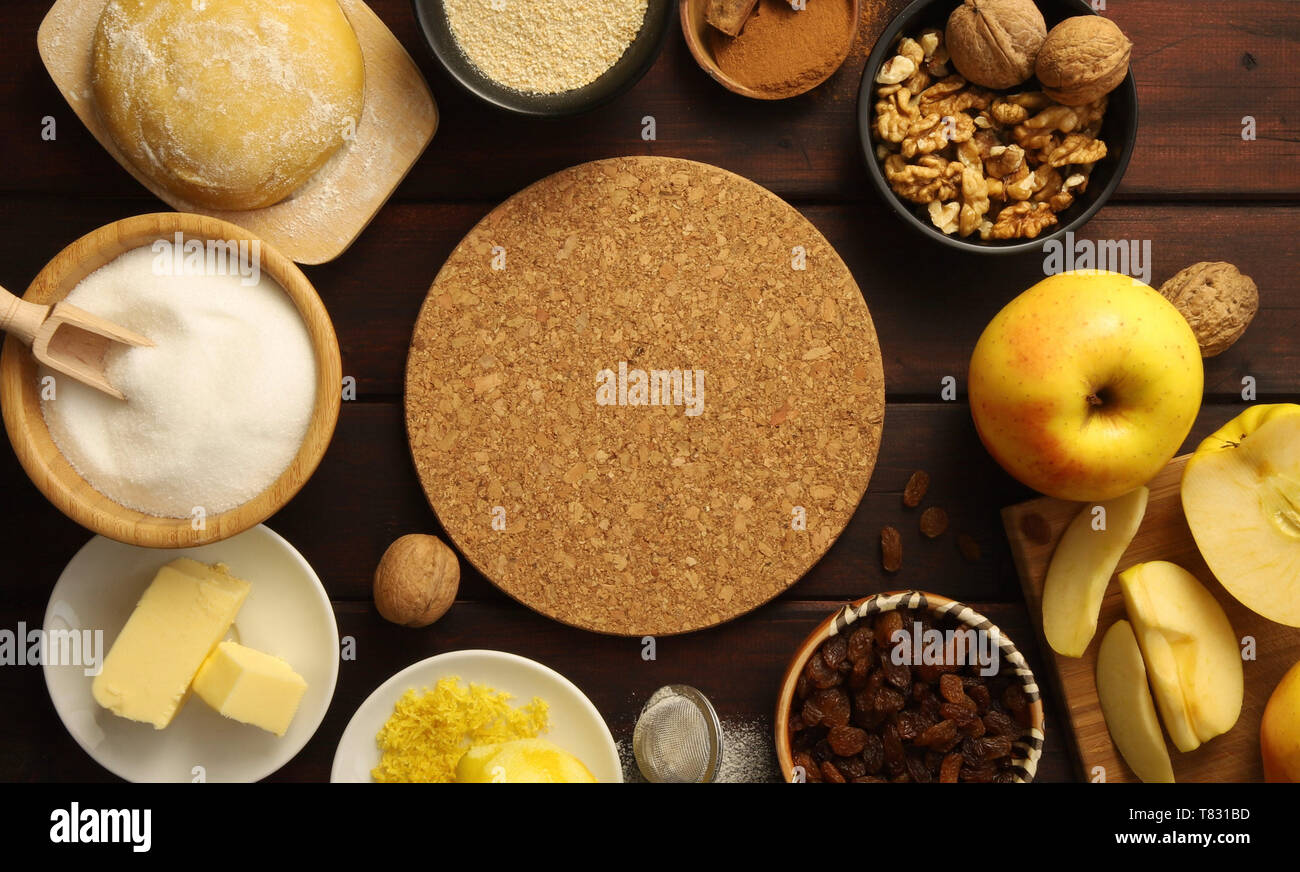Apple strudel ingredients on a wooden table Stock Photo - Alamy