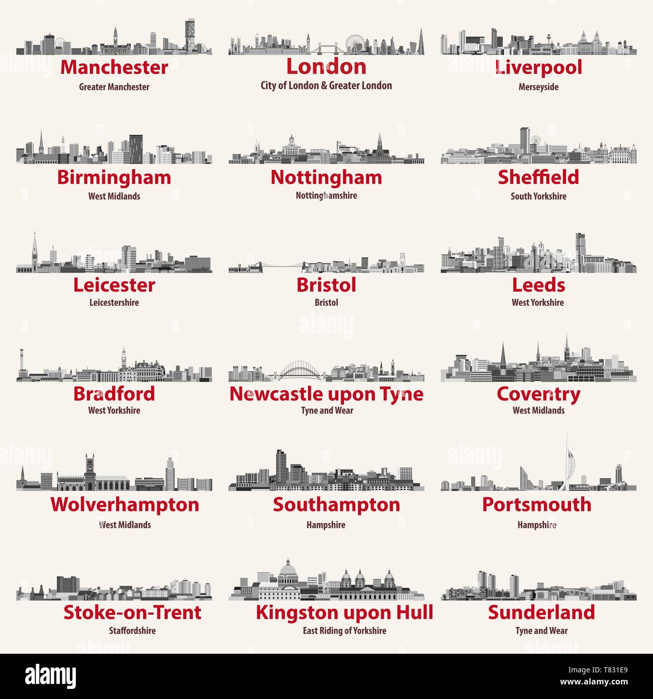 England cities isolated skylines. Vector illustration Stock Vector ...