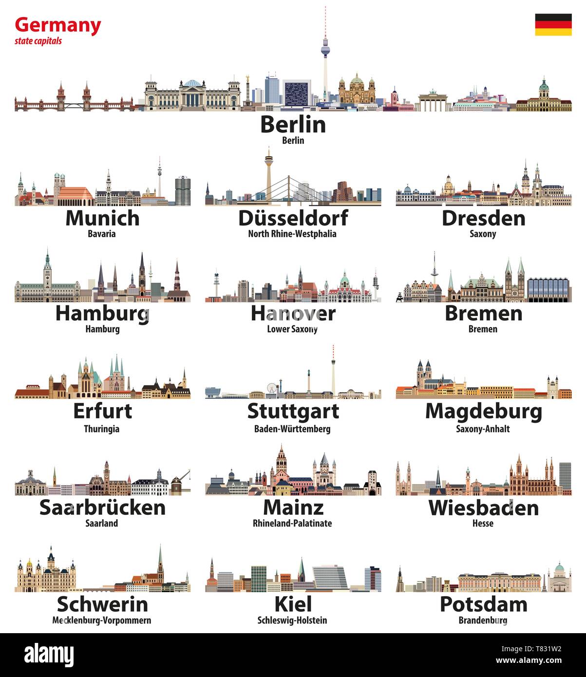 Germany state capitals cities skylines. Vector detailed illustration ...