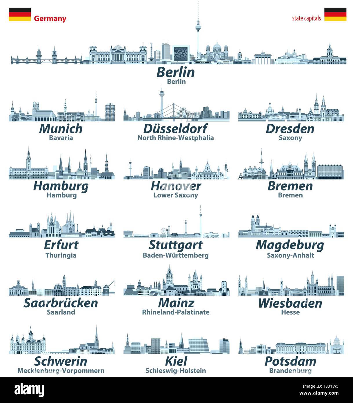 Germany state capitals cities skylines. Vector detailed illustration ...