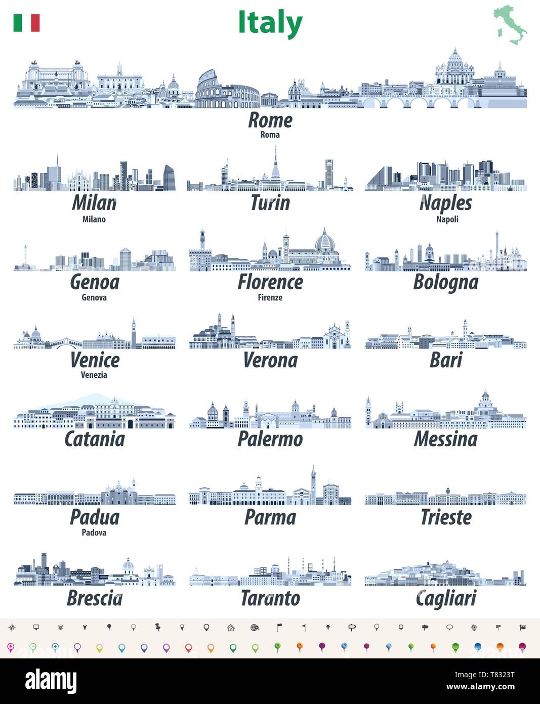 Italy cities cities skylines vector illustration Stock Vector Image ...