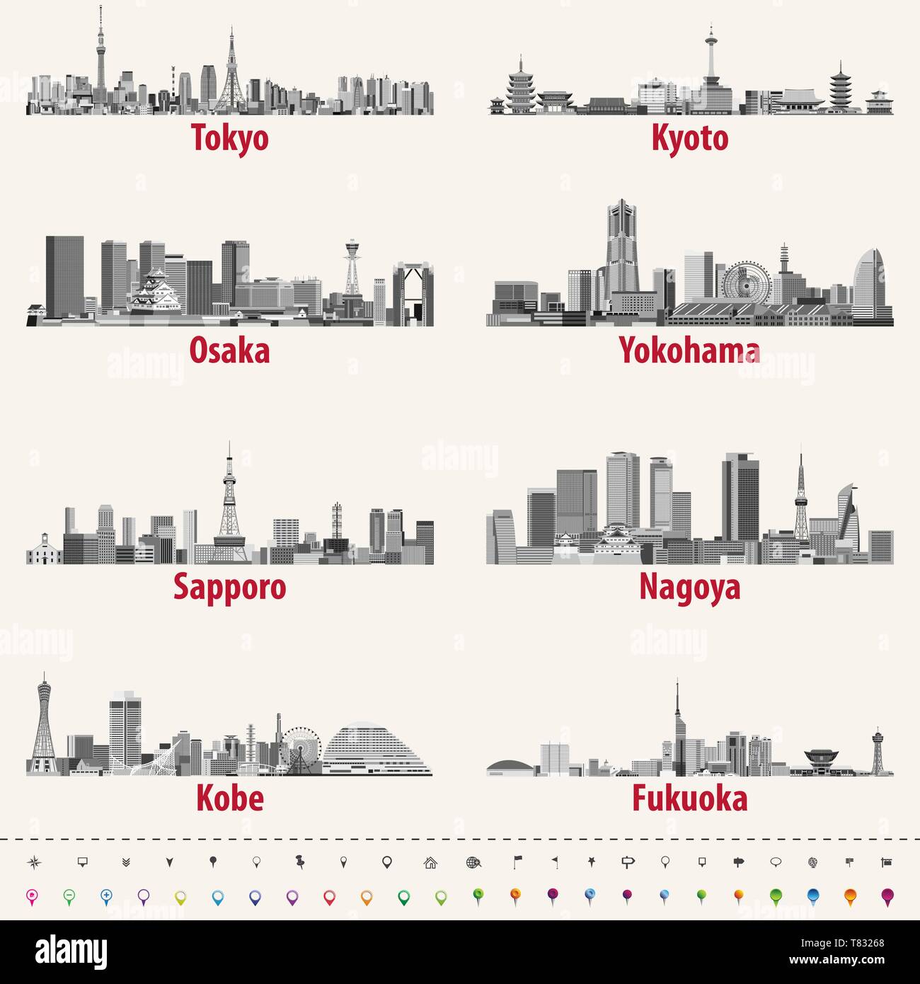 illustration of japanese cities skylines Stock Vector Image & Art - Alamy