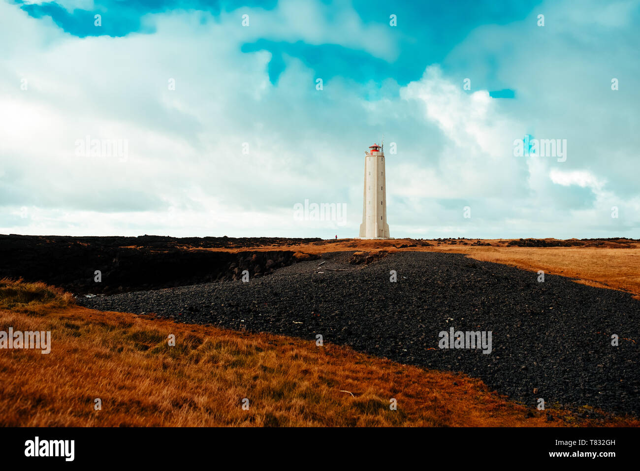 View of lighthouse from far, Londrangar, Snaefellnes Westfjords ...