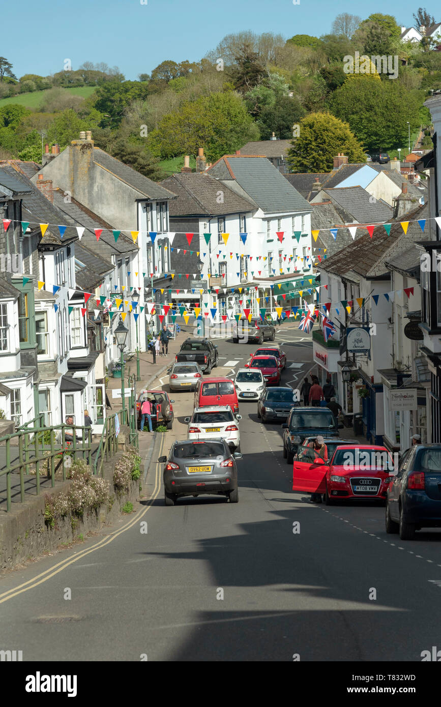 Modbury, South Devon, England, UK. May 2019. The market town of Modbury ...