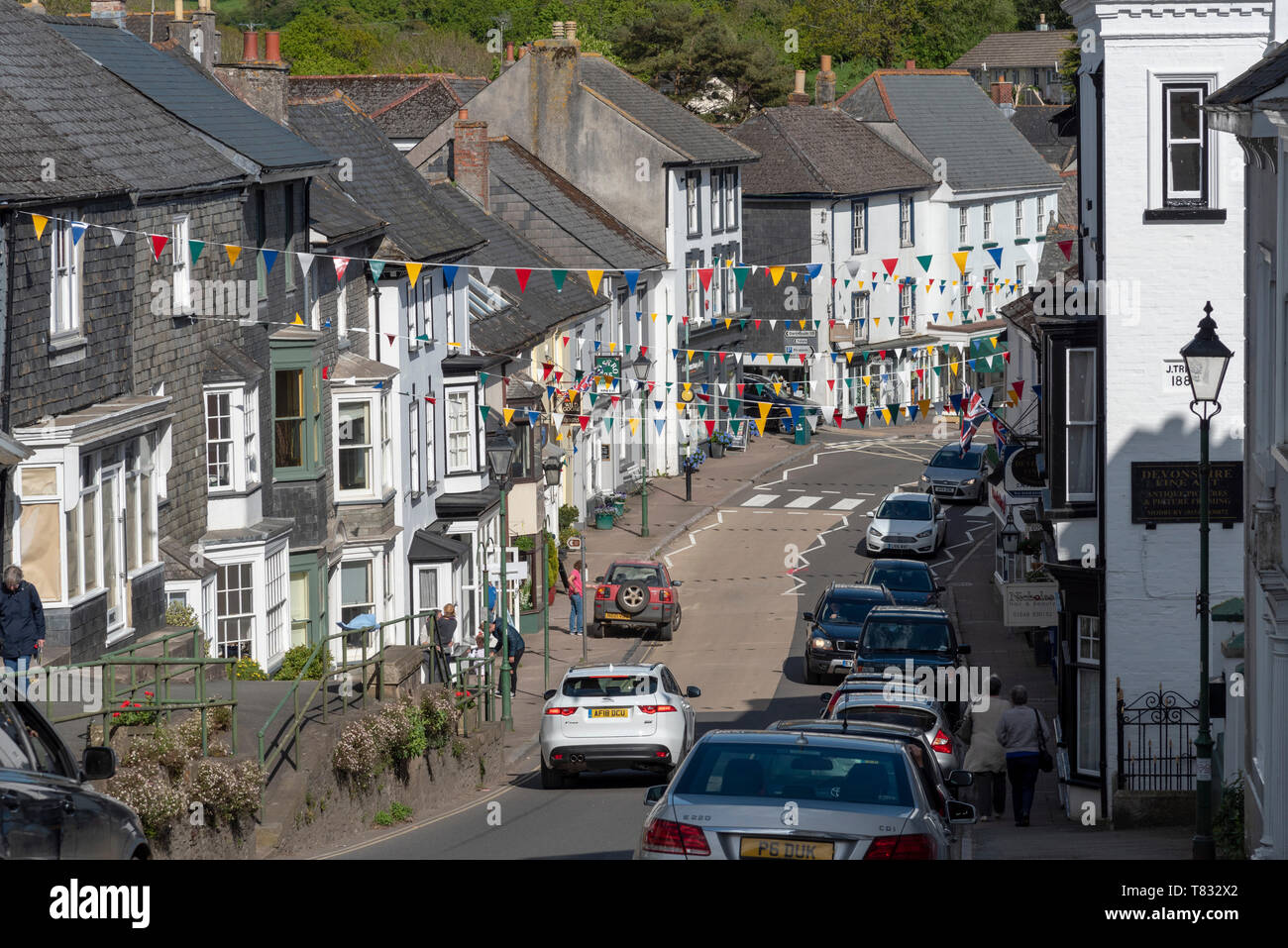 Modbury, South Devon, England, UK. May 2019. The market town of Modbury ...