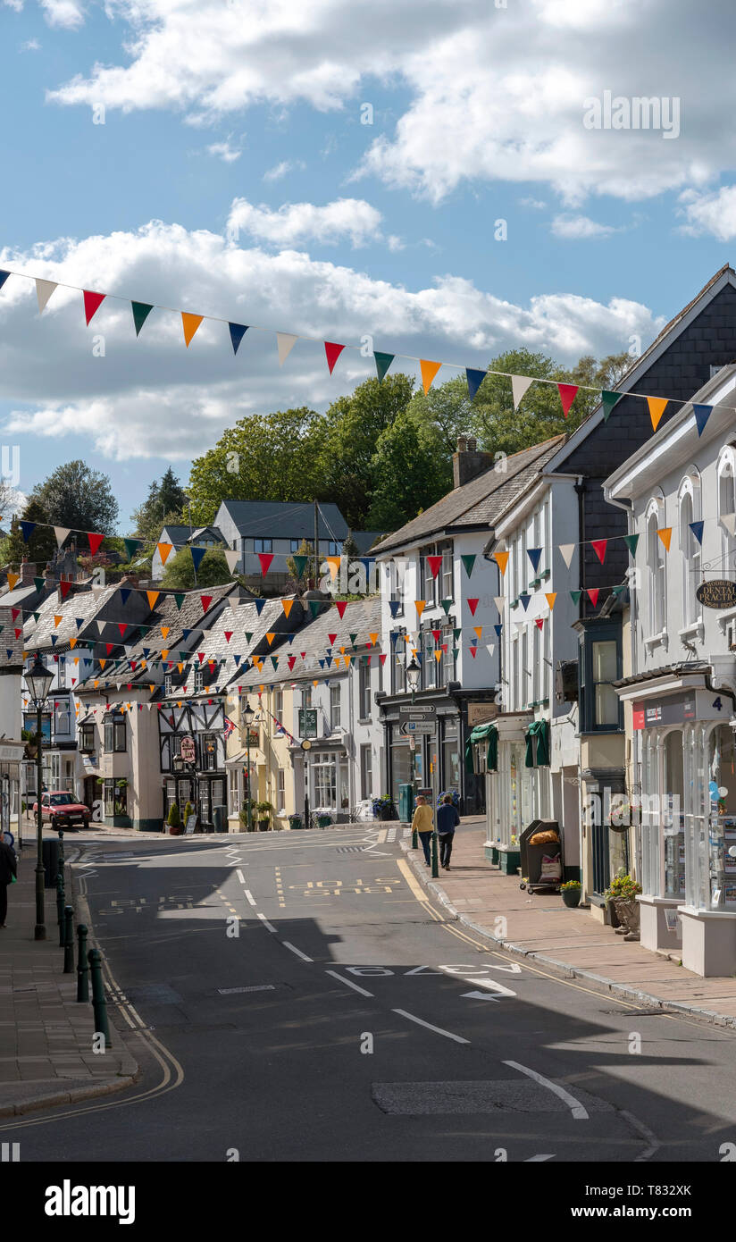 Modbury, South Devon, England, UK. May 2019. The market town of Modbury ...