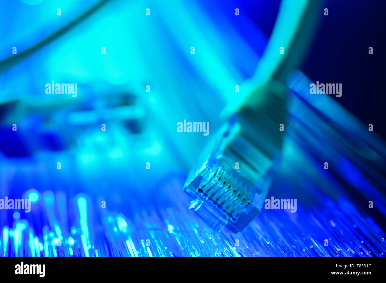 Local wire close-up and the flow of light blue-turquoise. Macro Stock ...