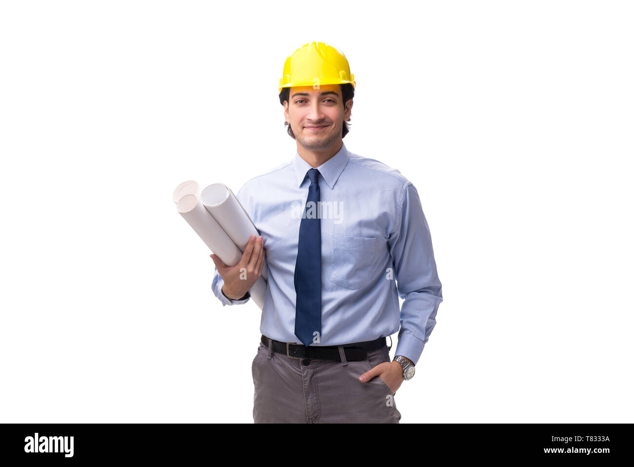 Young male architect isolated on white Stock Photo - Alamy