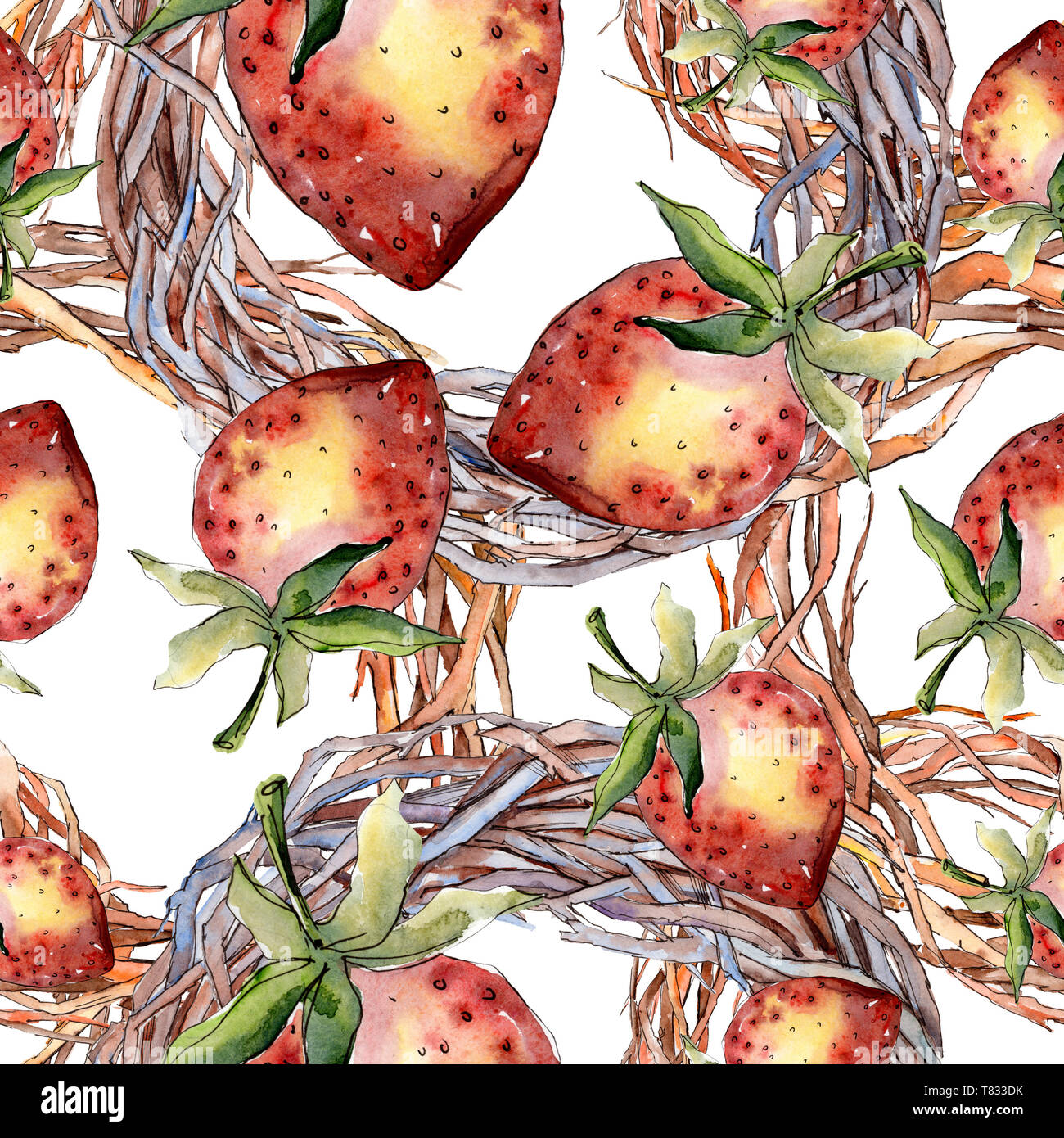 Strawberry healthy food. Watercolor background illustration set ...