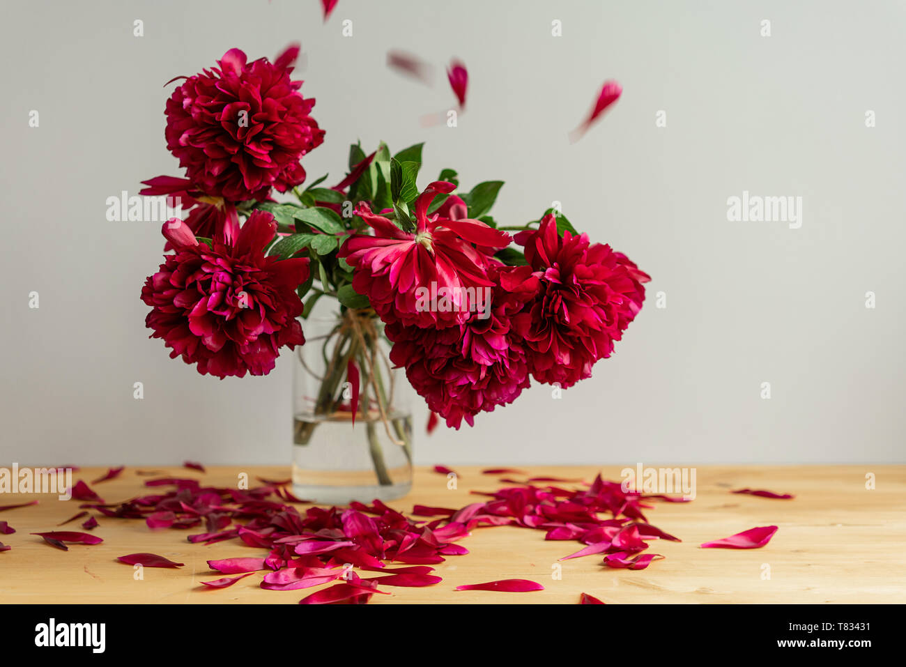 Bouquet of garden and wild flowers in a vase. Still life with peonies ...