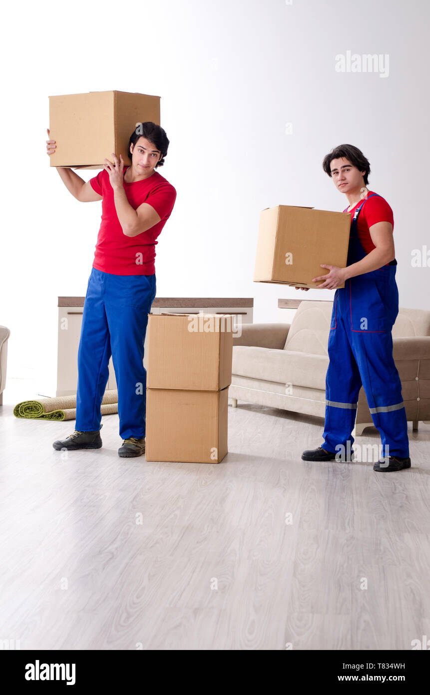 Two young contractor employees moving personal belongings Stock Photo ...