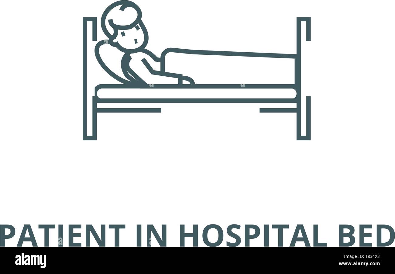 Patient in hospital bed vector line icon, linear concept, outline sign ...