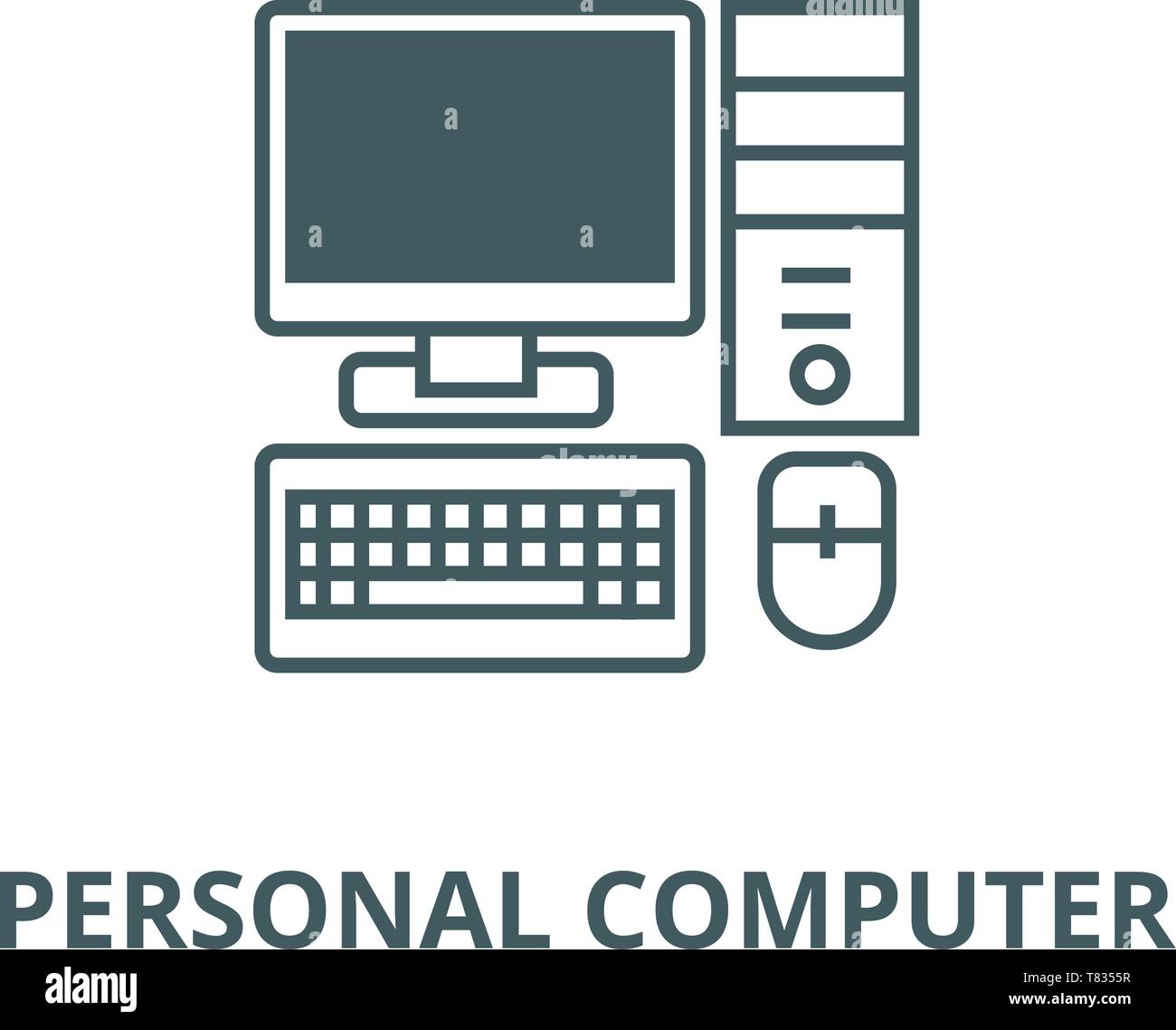 Personal computer,monitor keyboard vector line icon, linear concept, outline sign, symbol Stock ...
