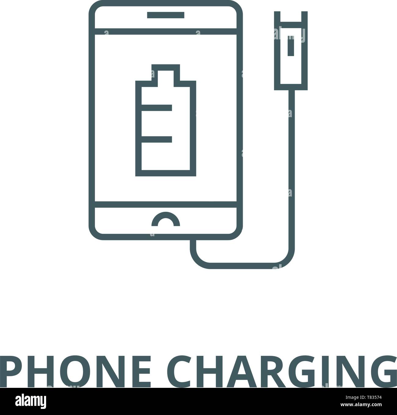 Phone charging vector line icon, linear concept, outline sign, symbol ...
