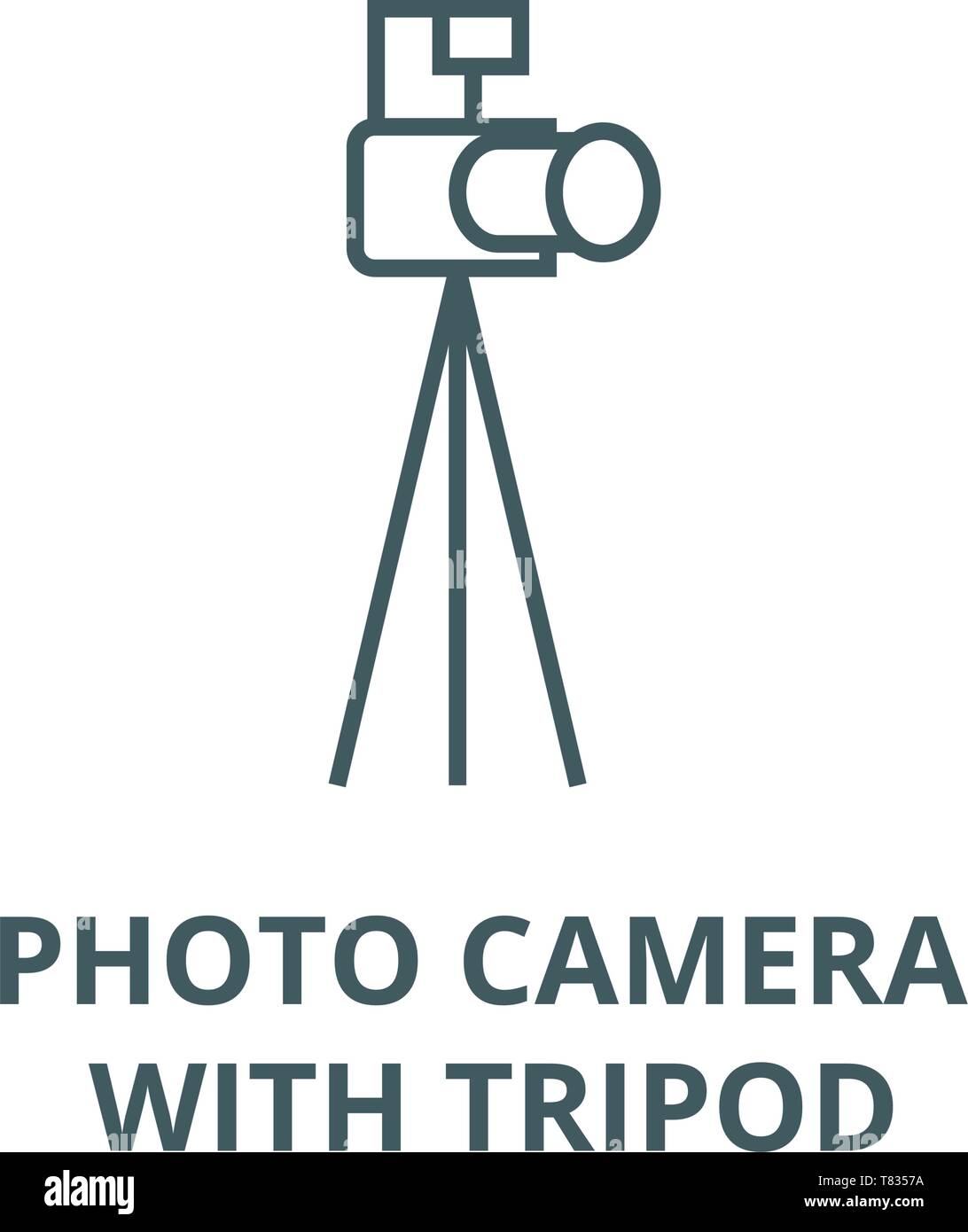 Photo camera with tripod vector line icon, linear concept, outline sign ...