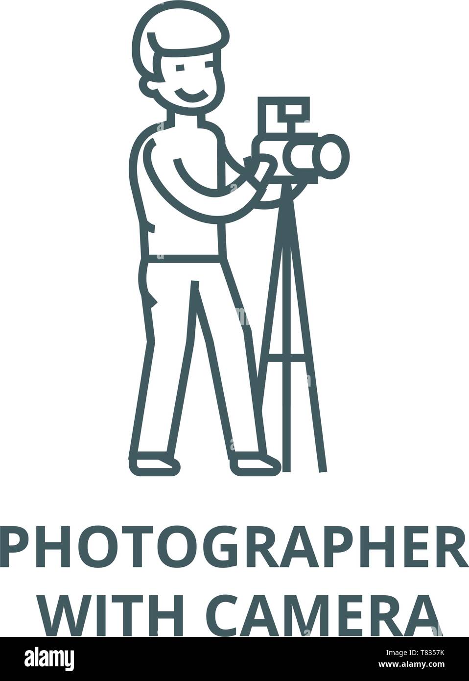 Photographer with camera and vector line icon, linear concept, outline ...