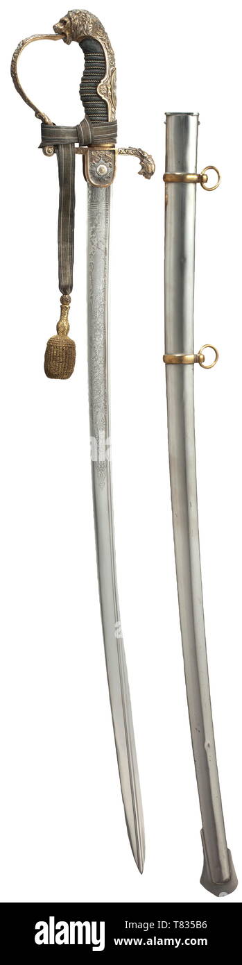 A lion´s head sabre for officers of the cavalry. Nickel-plated pipe ...